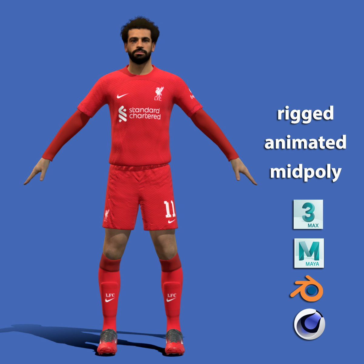 T-P Rigged Mo Salah Liverpool 2023 3D model animated rigged | CGTrader