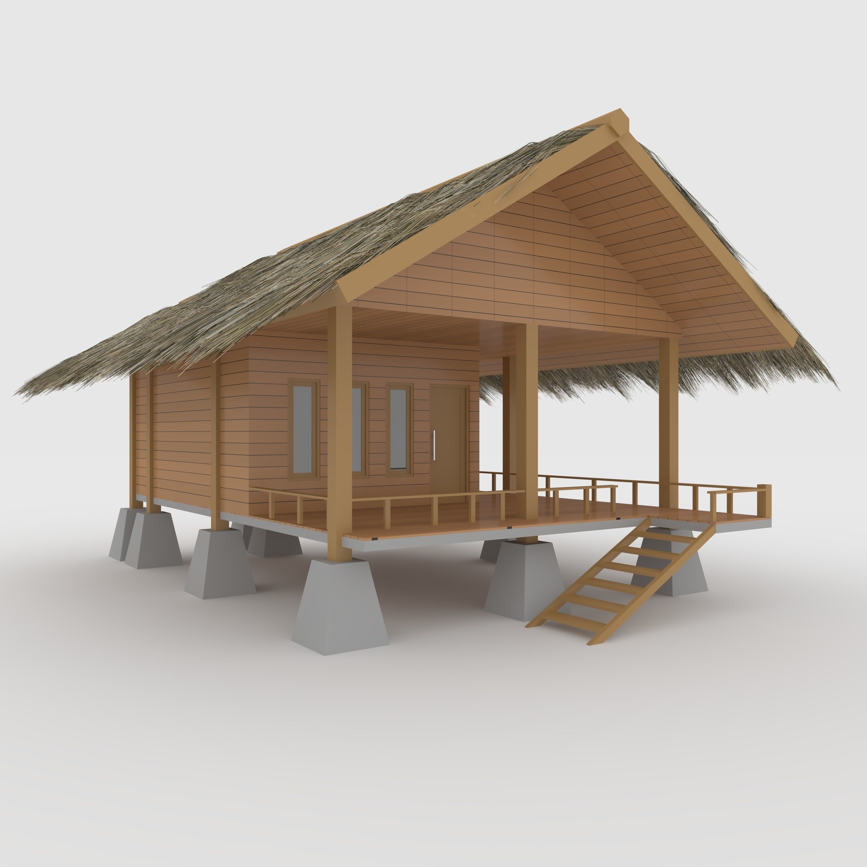 3D model Cabin 1 Thatch Roof VR / AR / low-poly | CGTrader