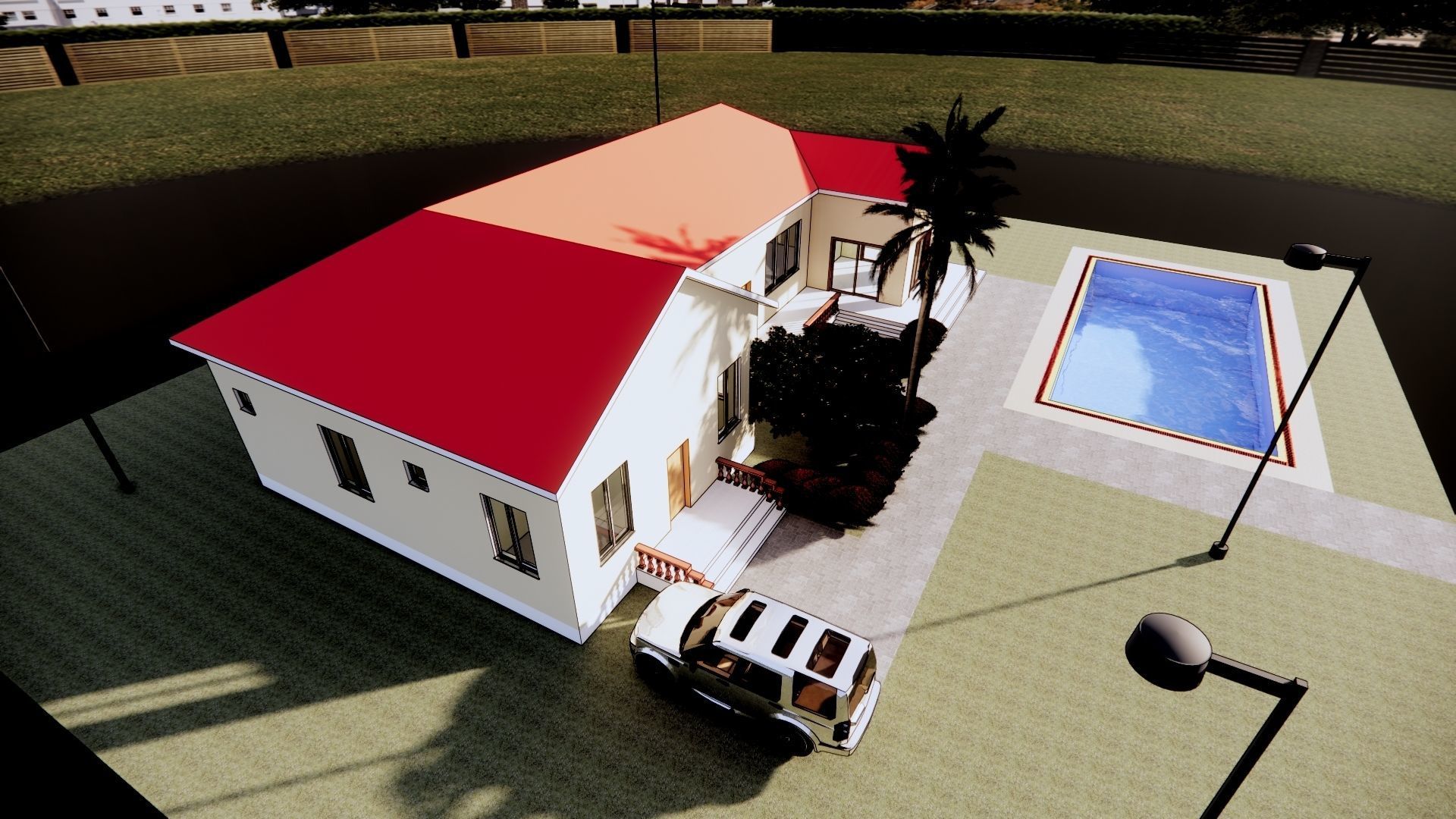 Resort house pitched roof with swimming pool in Revit 3D model | CGTrader