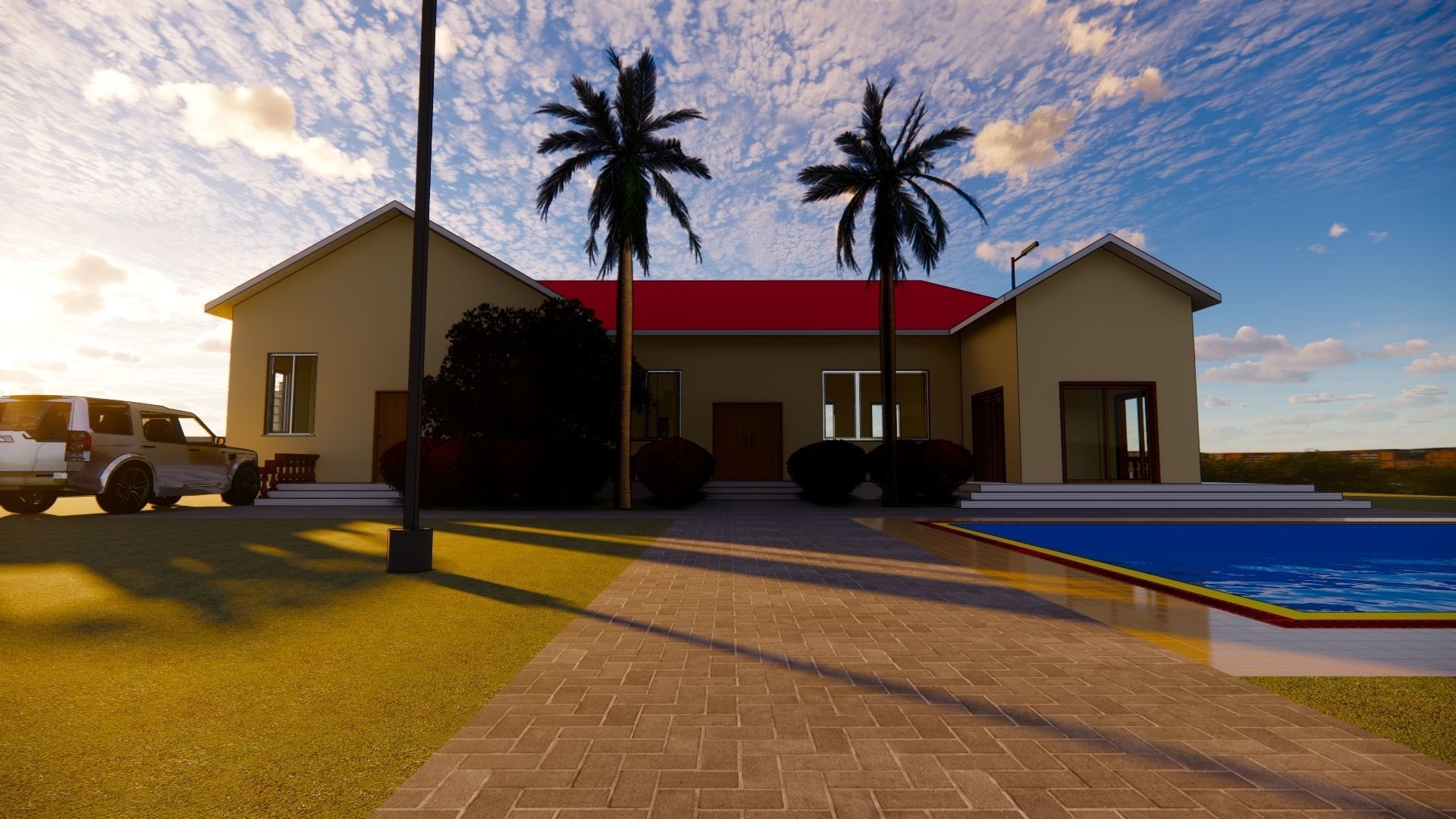 Resort house pitched roof with swimming pool in Revit 3D model | CGTrader