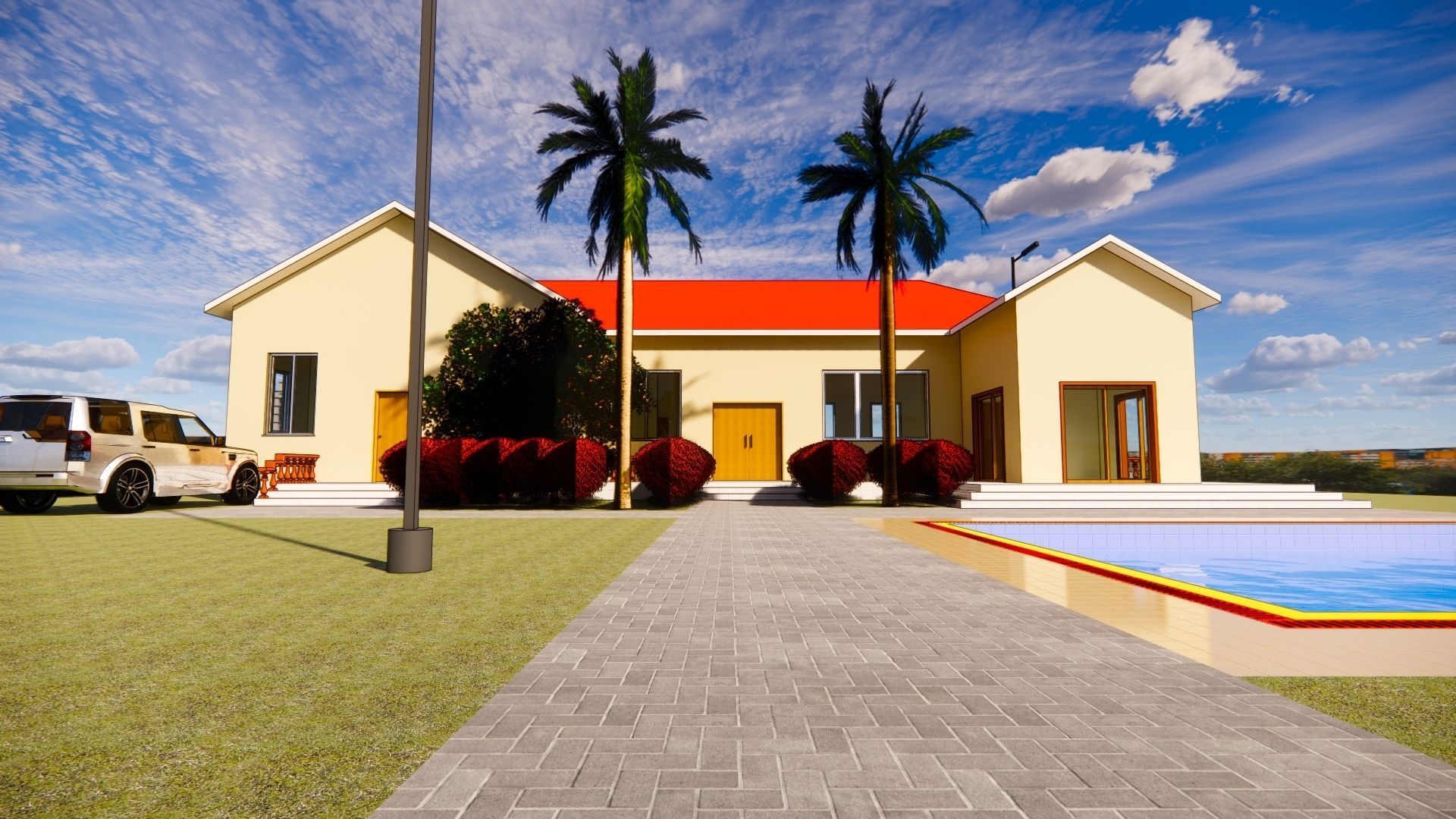 Resort house pitched roof with swimming pool in Revit 3D model | CGTrader