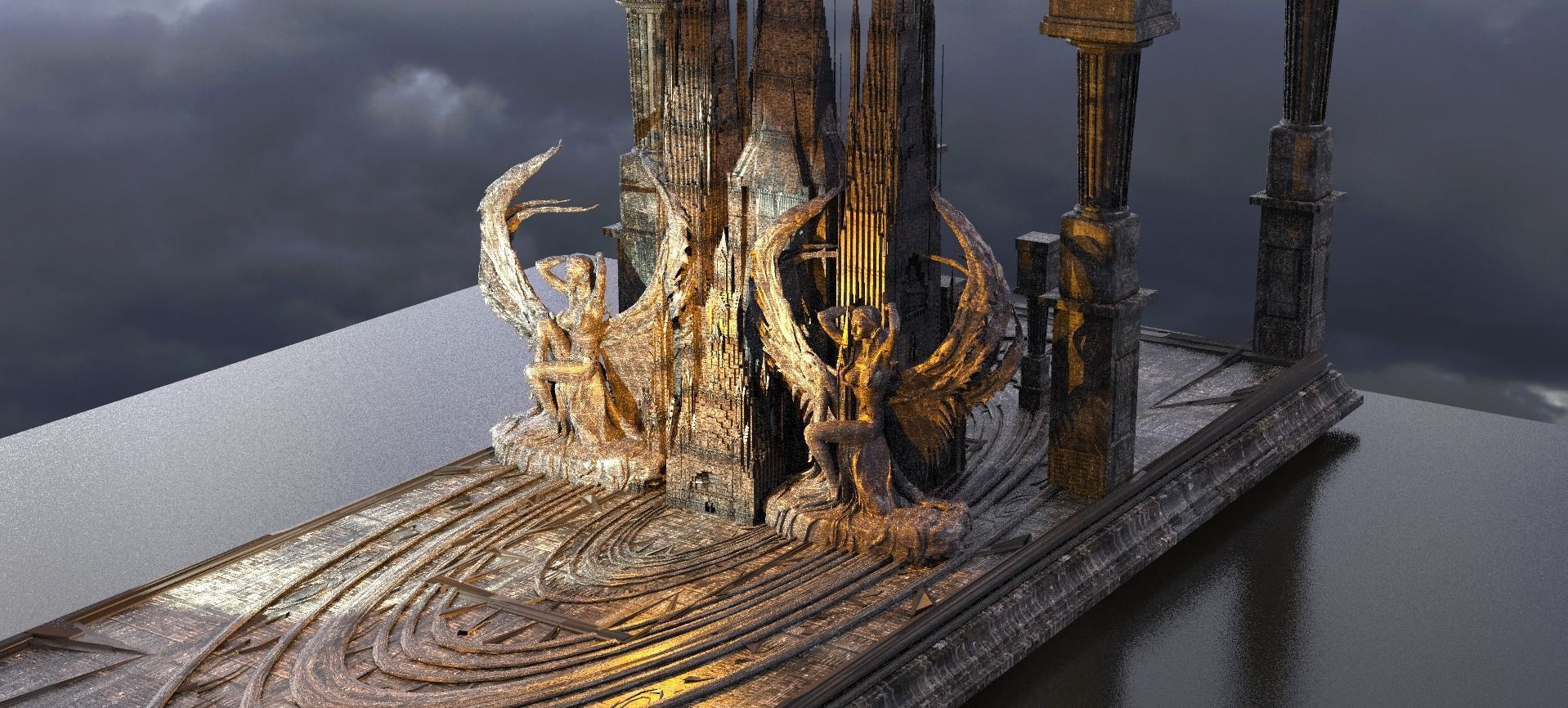 Dark Victorian Art Deco Castle courtyard 3D model | CGTrader