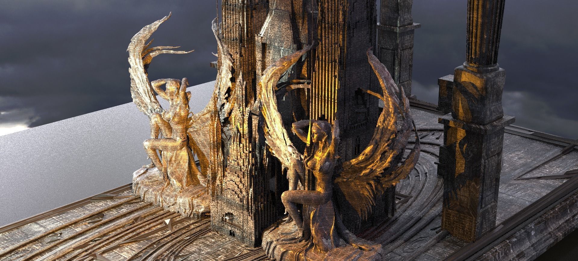 Dark Victorian Art Deco Castle courtyard 3D model | CGTrader