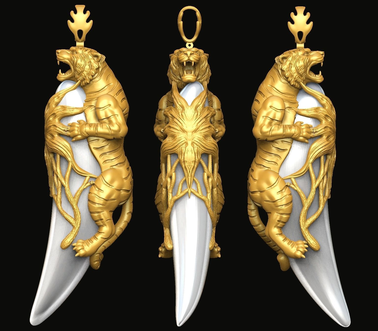 Tiger hugs fangs Pendant 3D model 3D printable | CGTrader