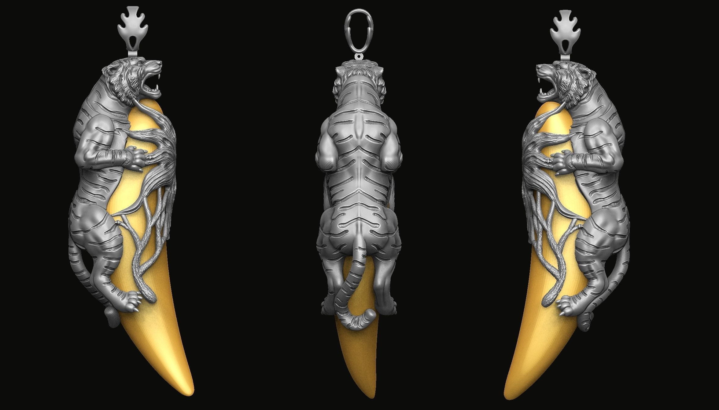 Tiger hugs fangs Pendant 3D model 3D printable | CGTrader