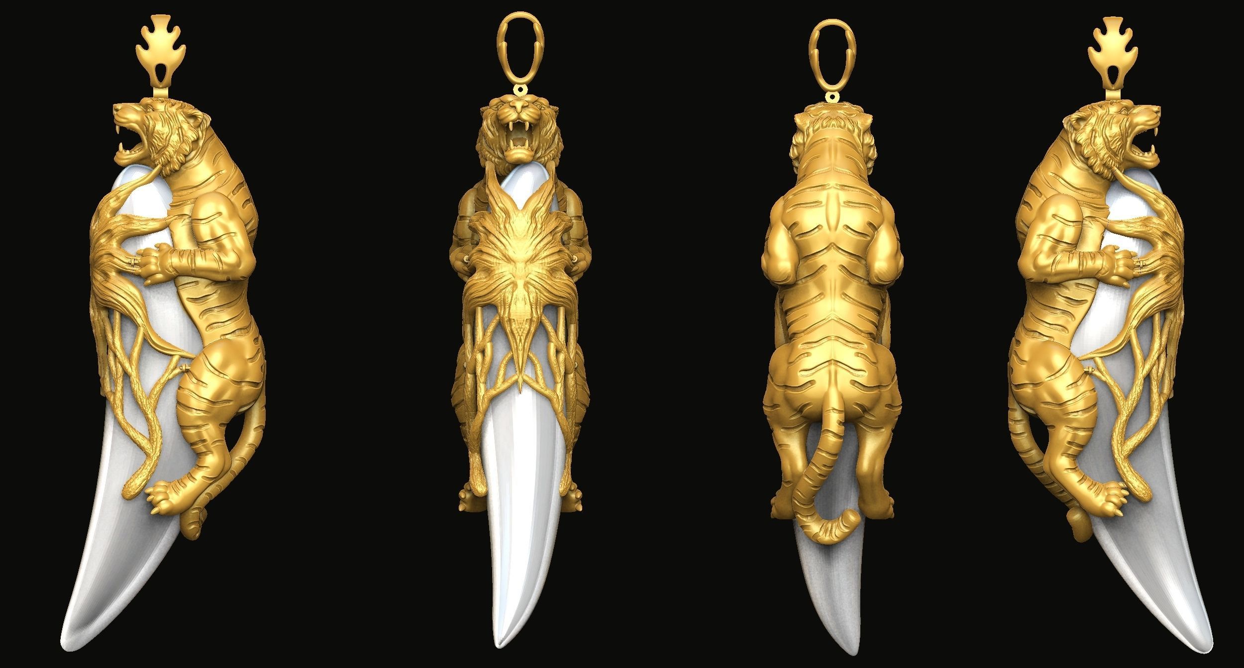 Tiger hugs fangs Pendant 3D model 3D printable | CGTrader