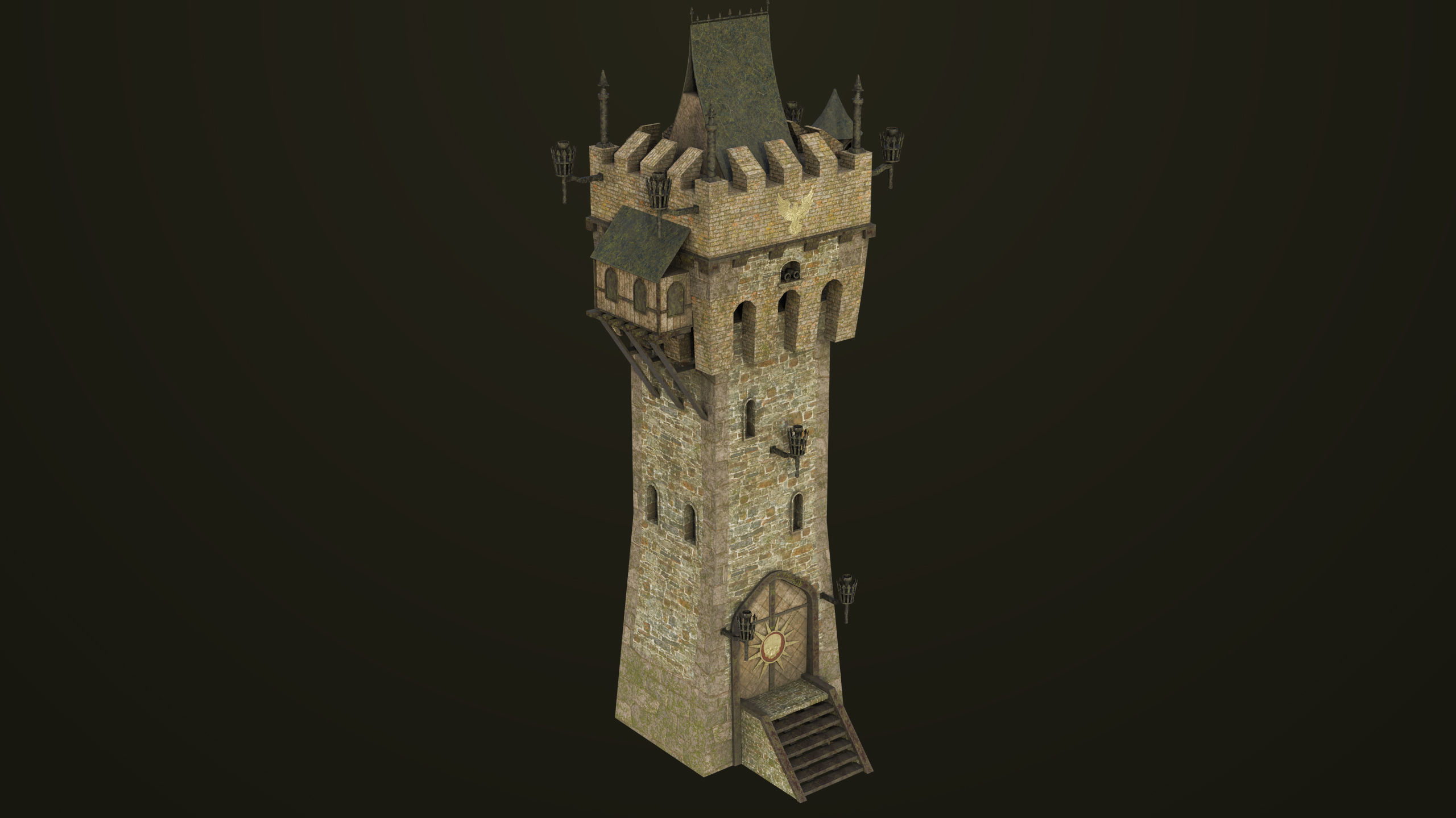 3D model Old Castle Watch Tower 01 All PBR Unity UE Textures Included ...