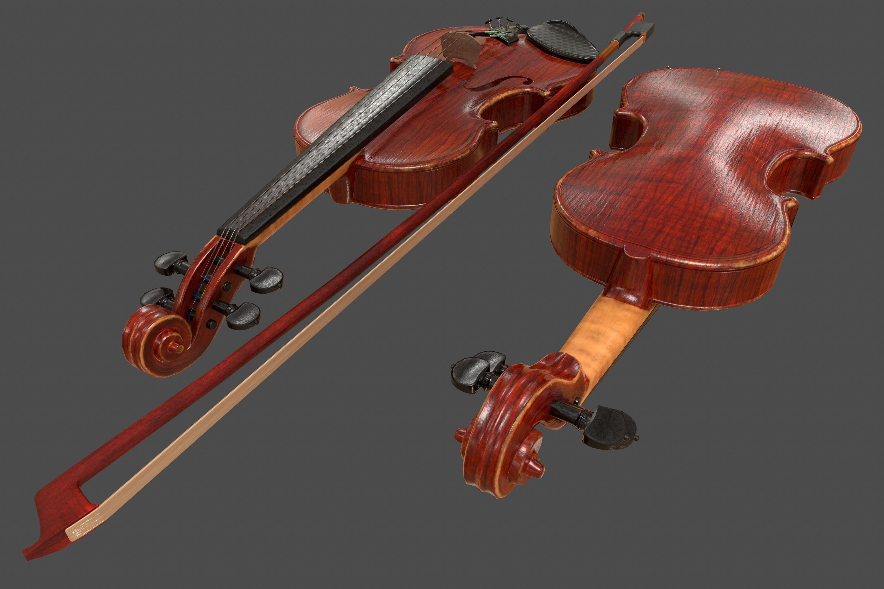 3D model Violin and Bow - Low Poly VR / AR / low-poly | CGTrader