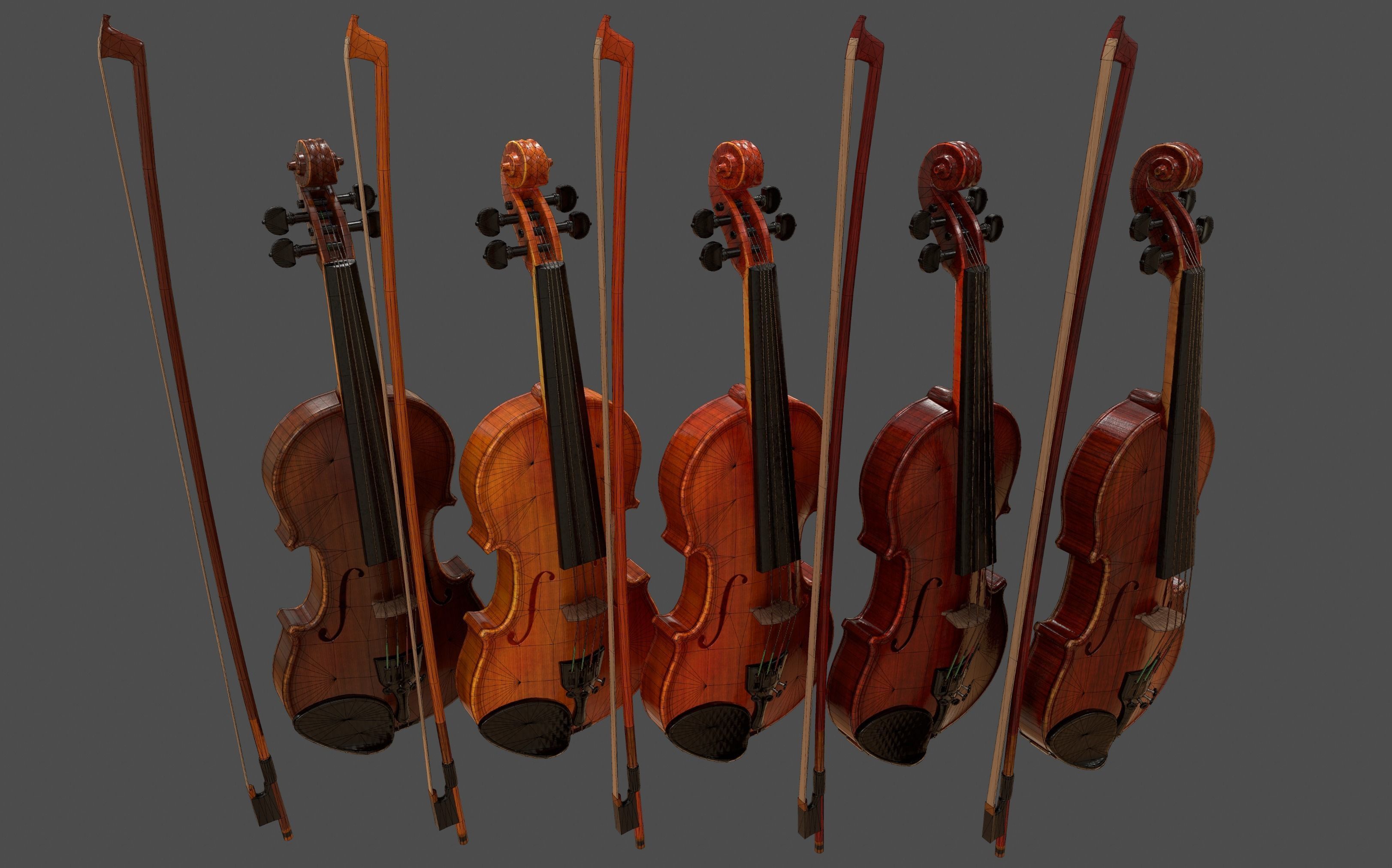 3D model Violin and Bow - Low Poly VR / AR / low-poly | CGTrader