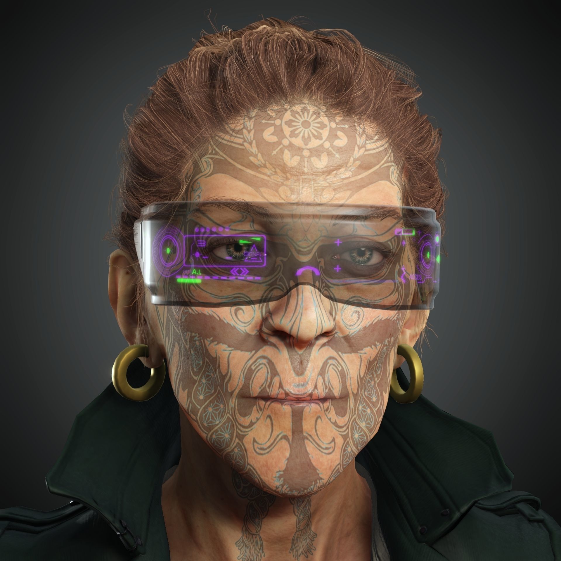 3D model Character - Cyberpunk Bounty hunter mature woman - Blendshapes ...