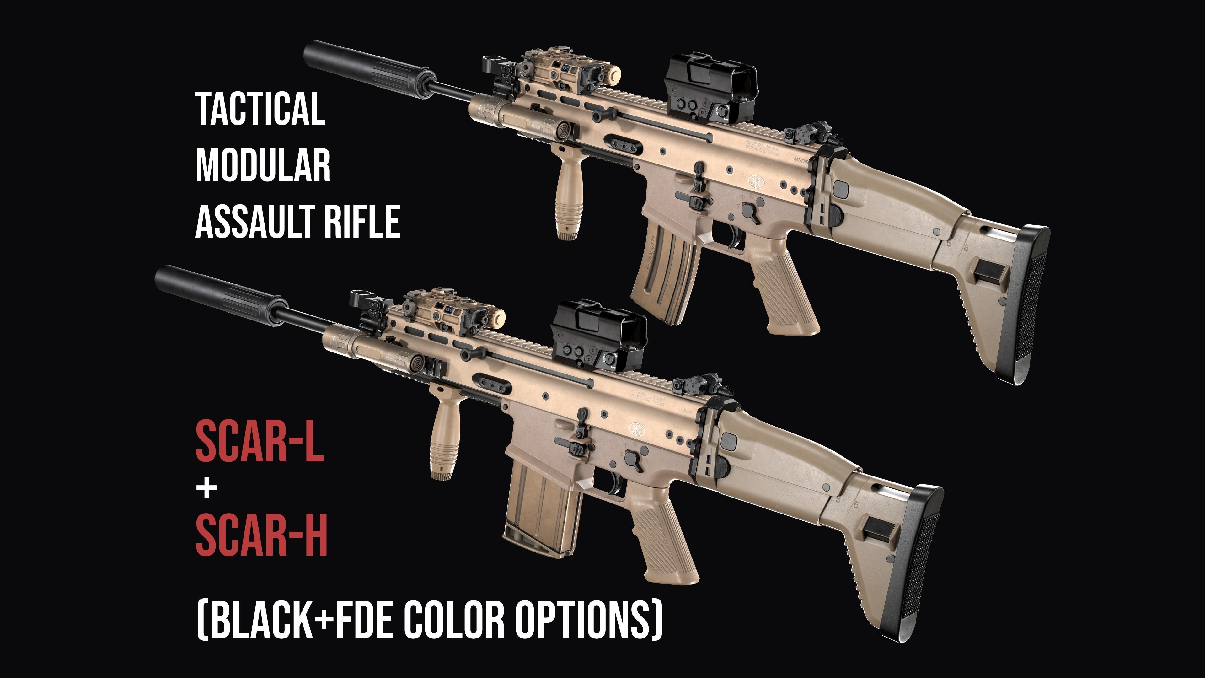 3D Model Collection Tactical modular assault rifle FN SCAR-L mk 16 and SCAR-H mk 17 VR / AR ...
