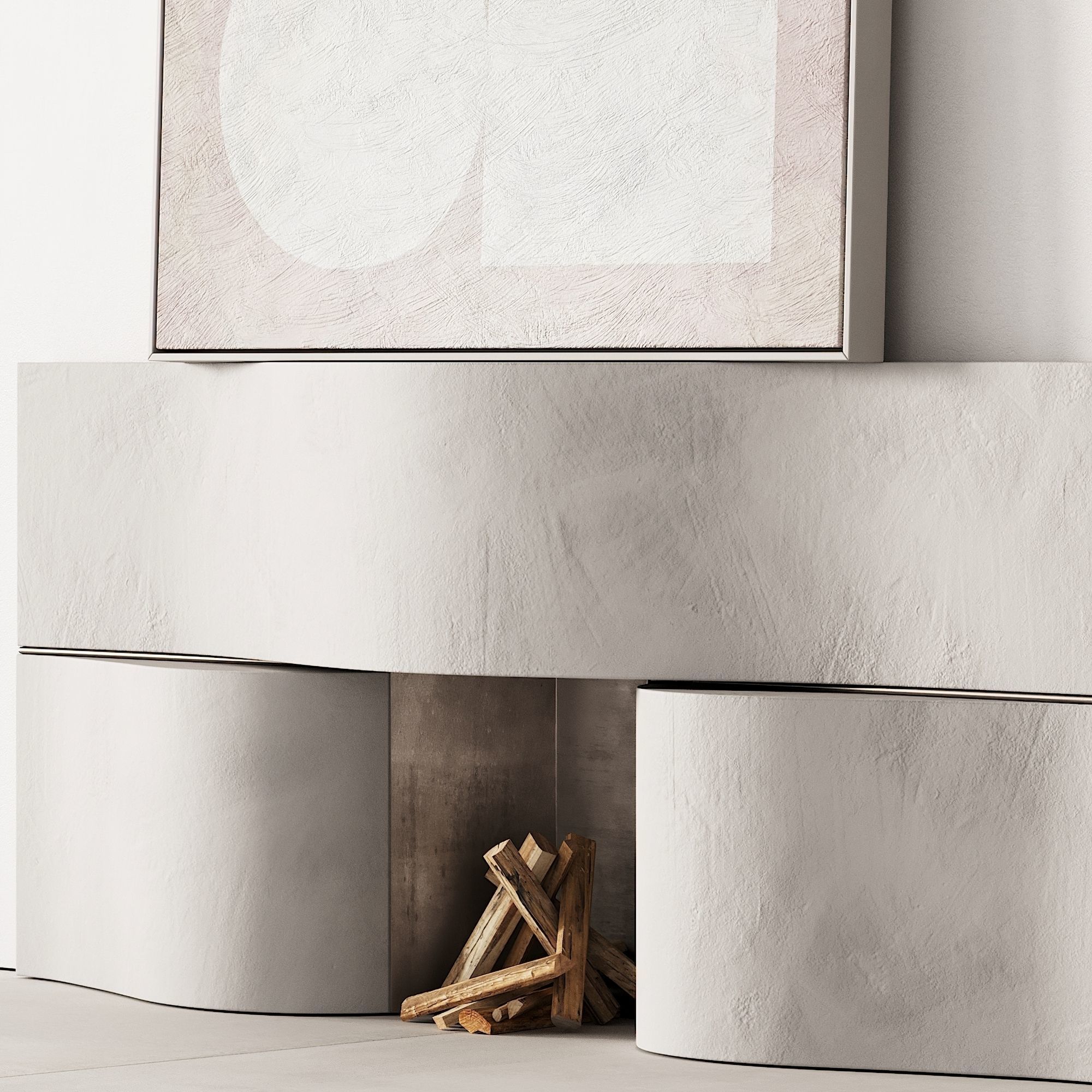 289 fireplace area decorative wall 07 wave chimney w painting 00 3D ...