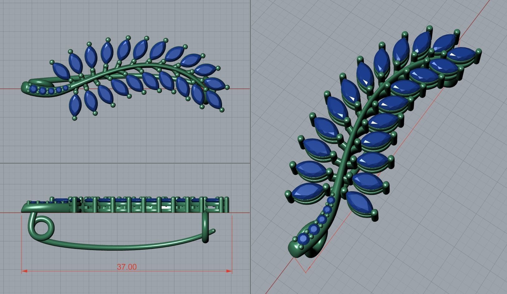 Palm Leaf Brooch 3D model 3D printable | CGTrader