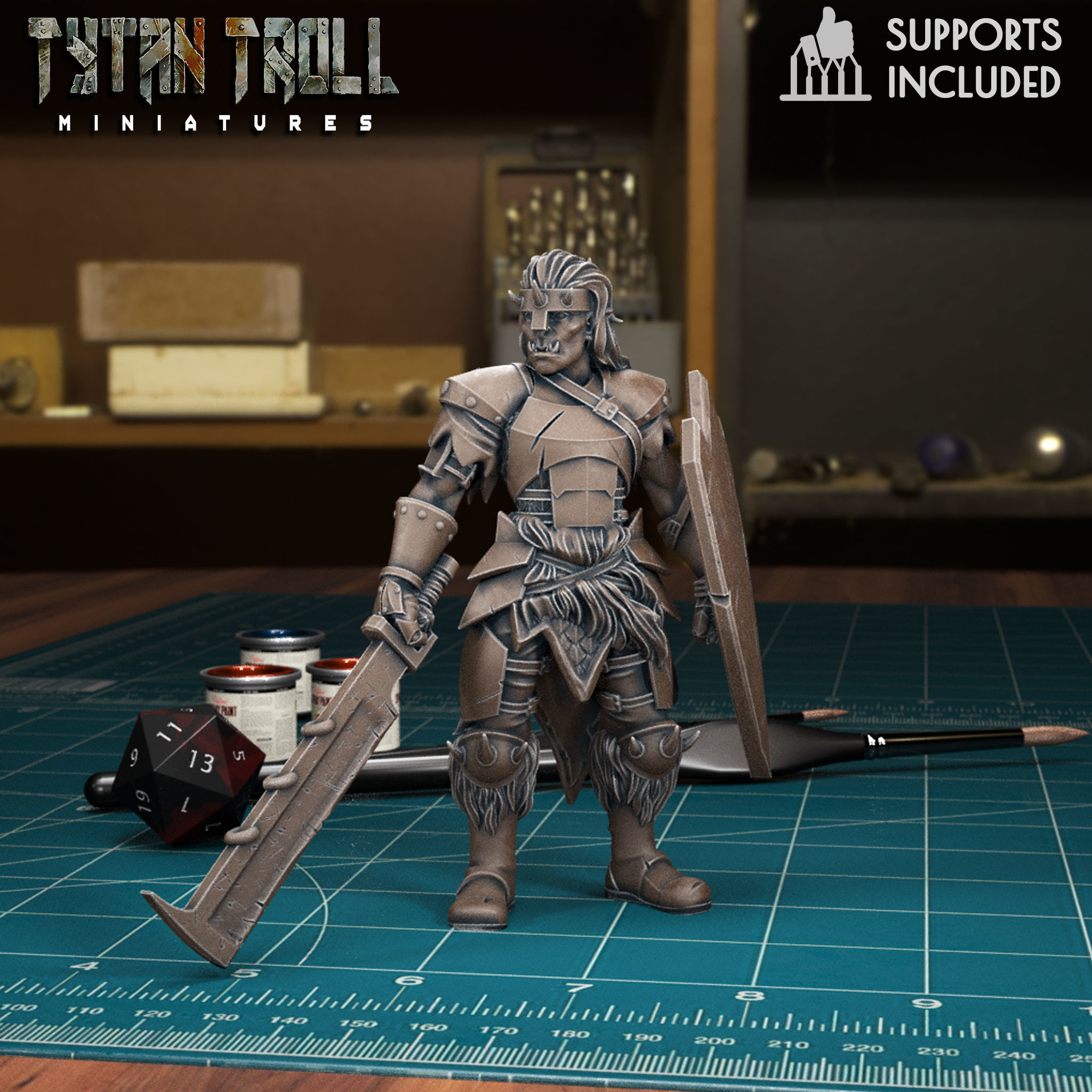 DND Heroes - Female Orc Fighter - Pre-Supported 3D model 3D printable ...