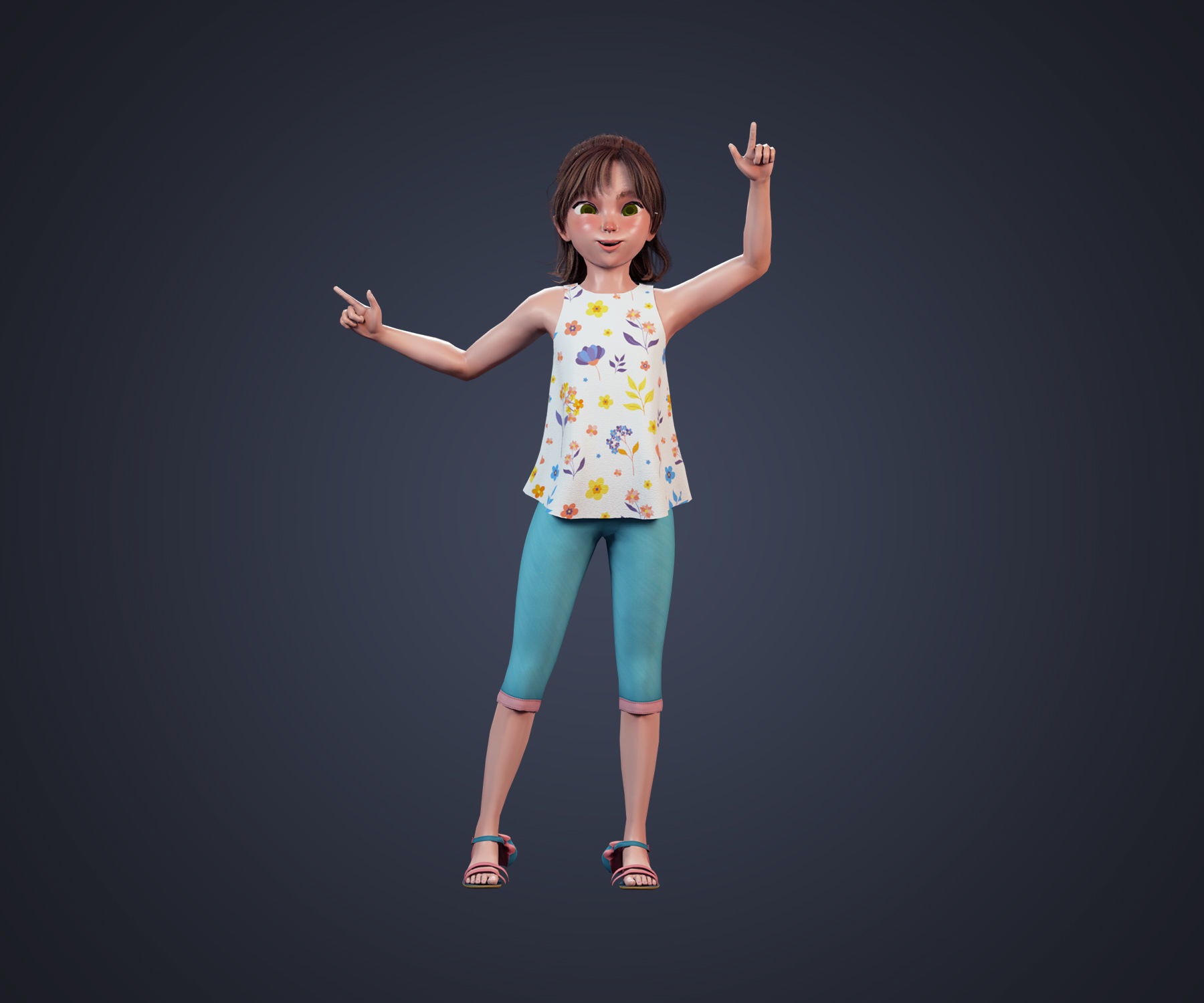 3D model Little teenage girl cartoon character Rigged VR / AR / low ...