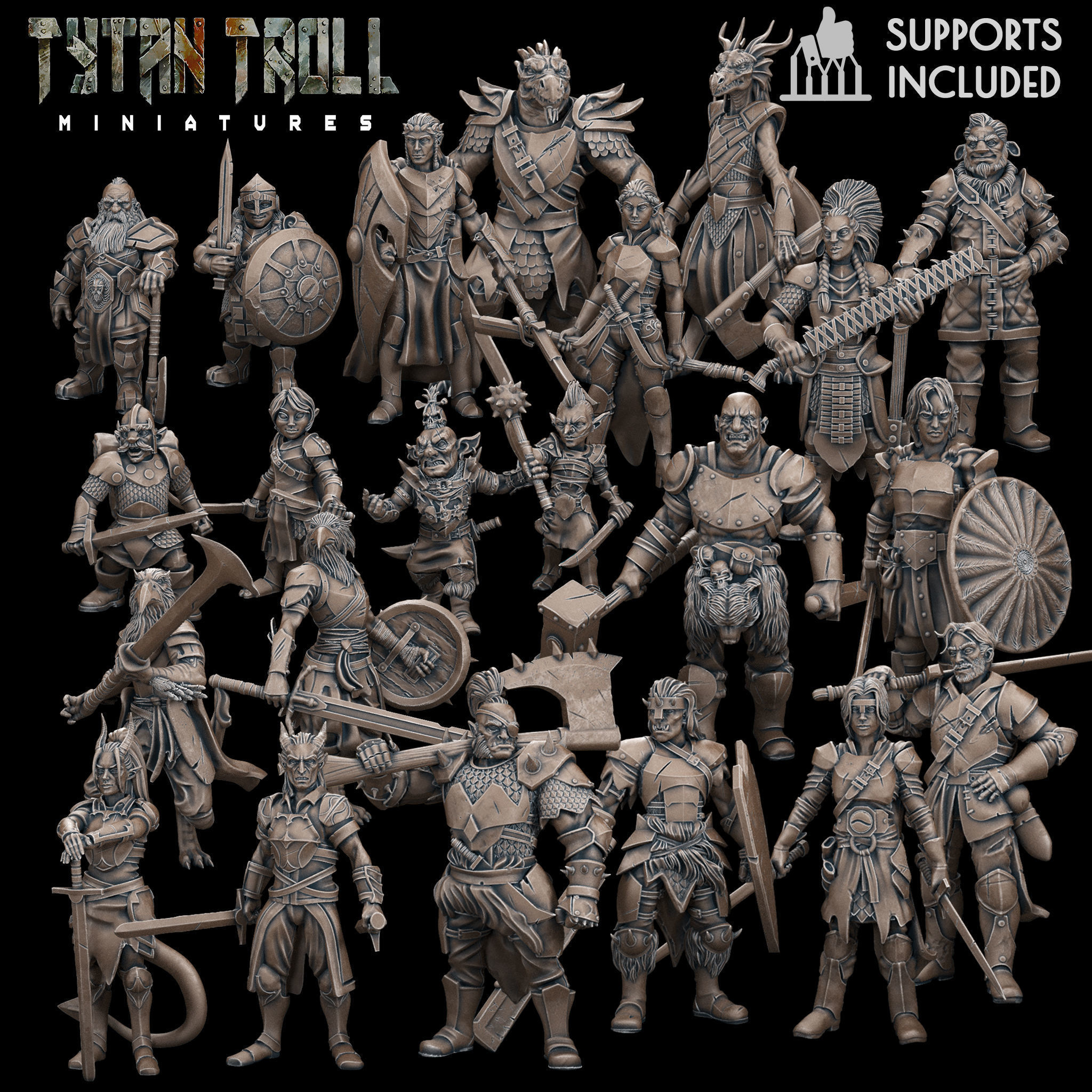 DND Heroes - Fighter Bundle - Pre-Supported 3D model 3D printable ...