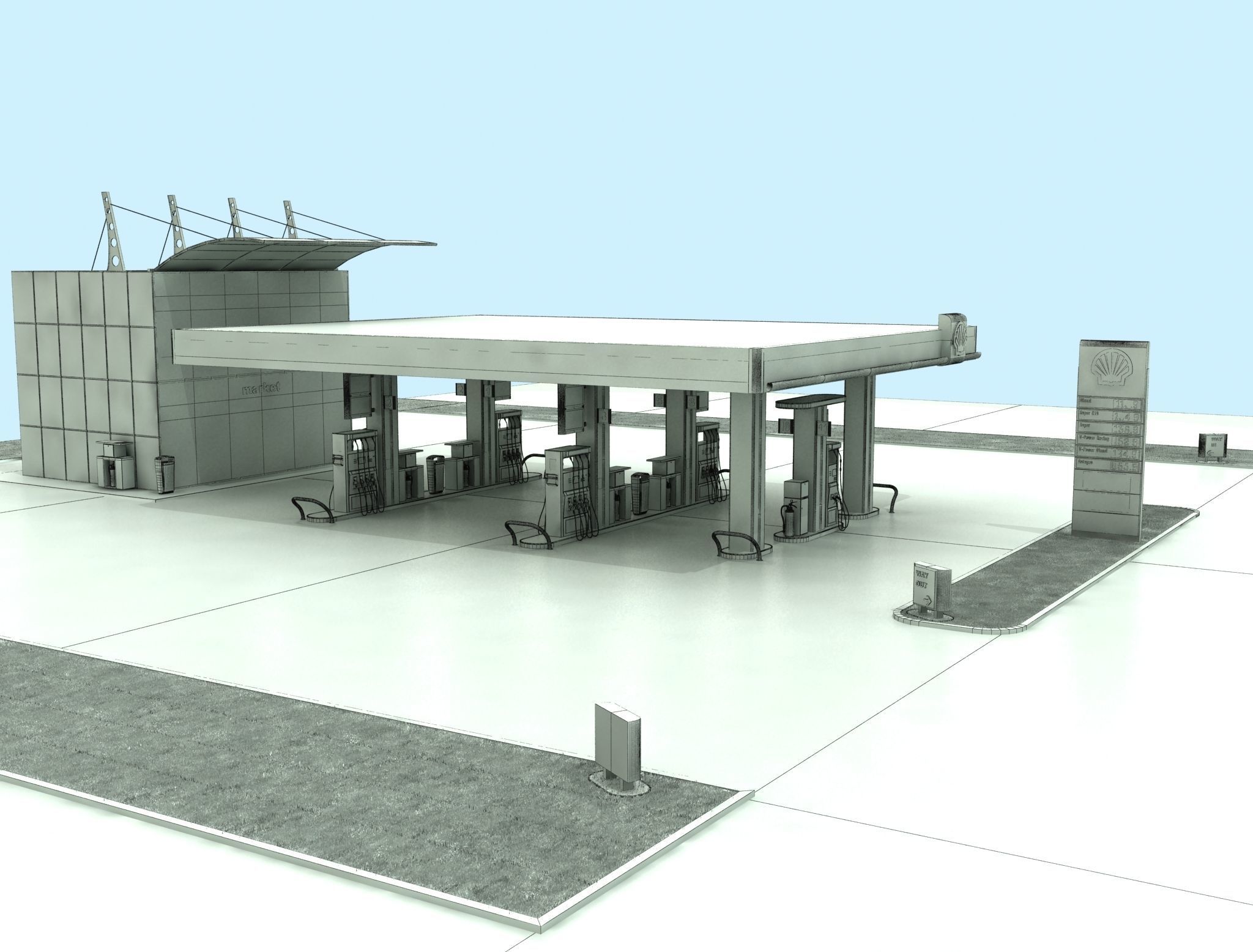 High Detail Gas Petrol Station - Shell 3D model | CGTrader