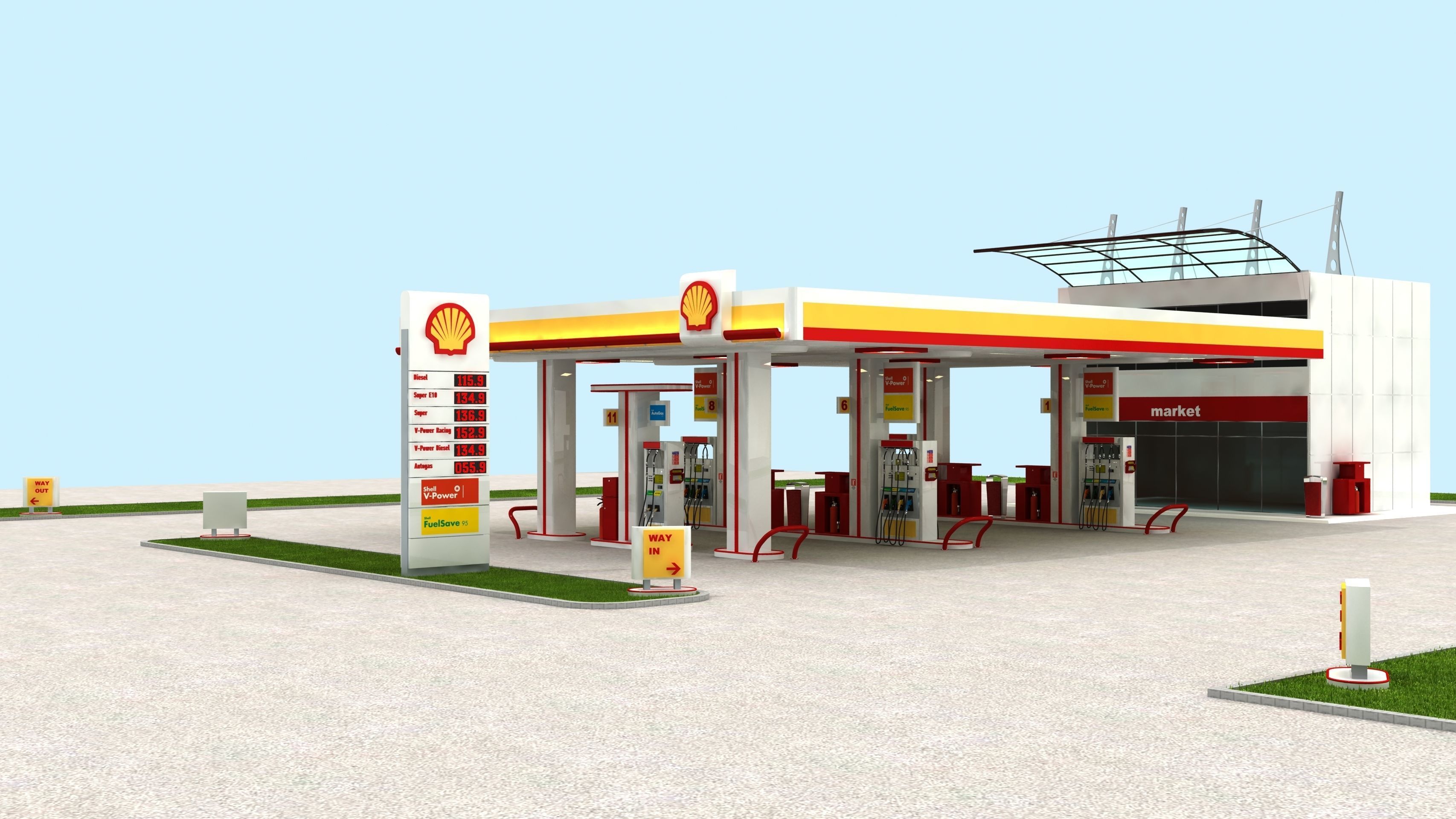 High Detail Gas Petrol Station - Shell 3D model | CGTrader