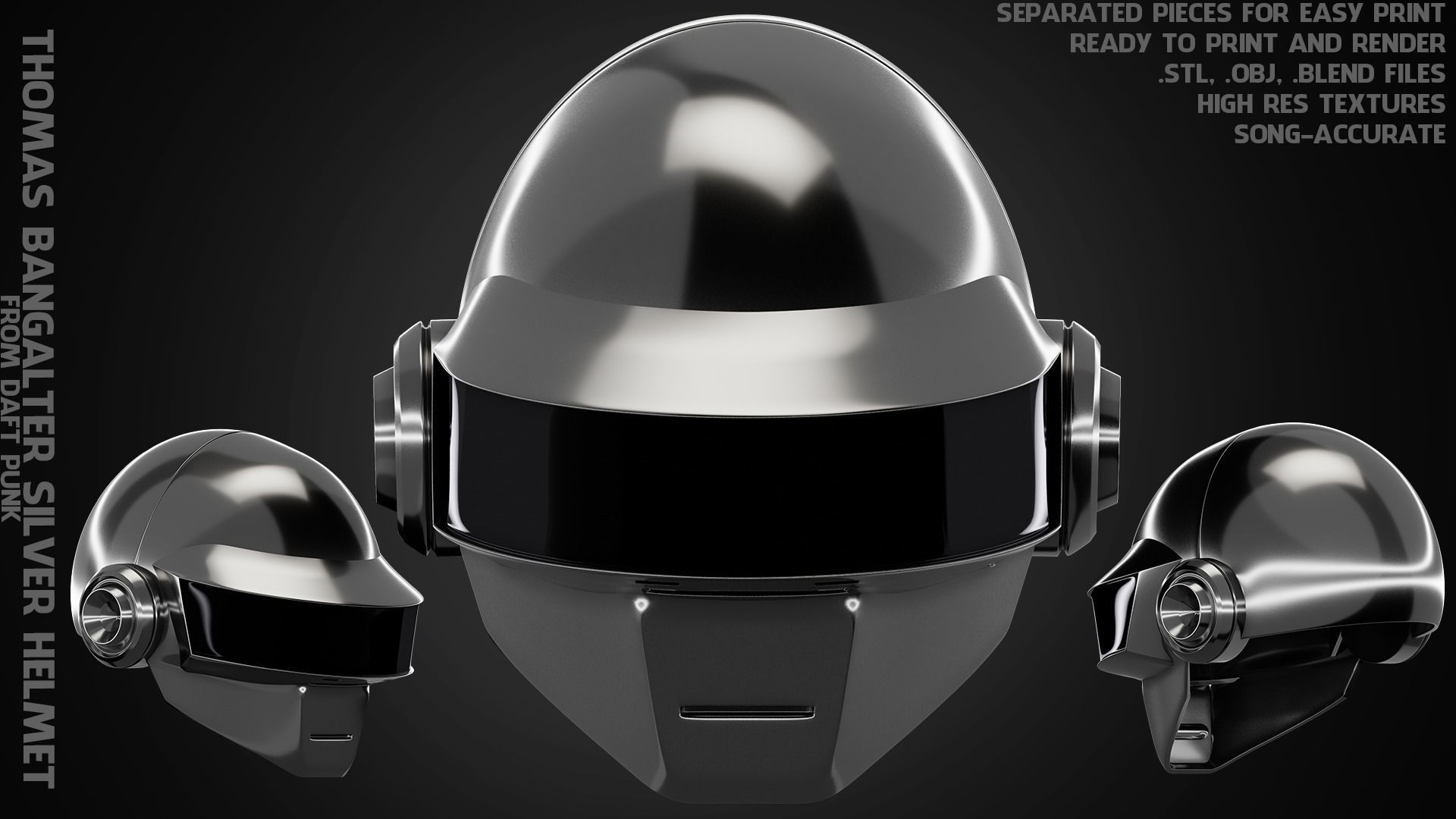 Daft Punk Thomas Bangalter Silver Helmet 3D model 3D printable | CGTrader