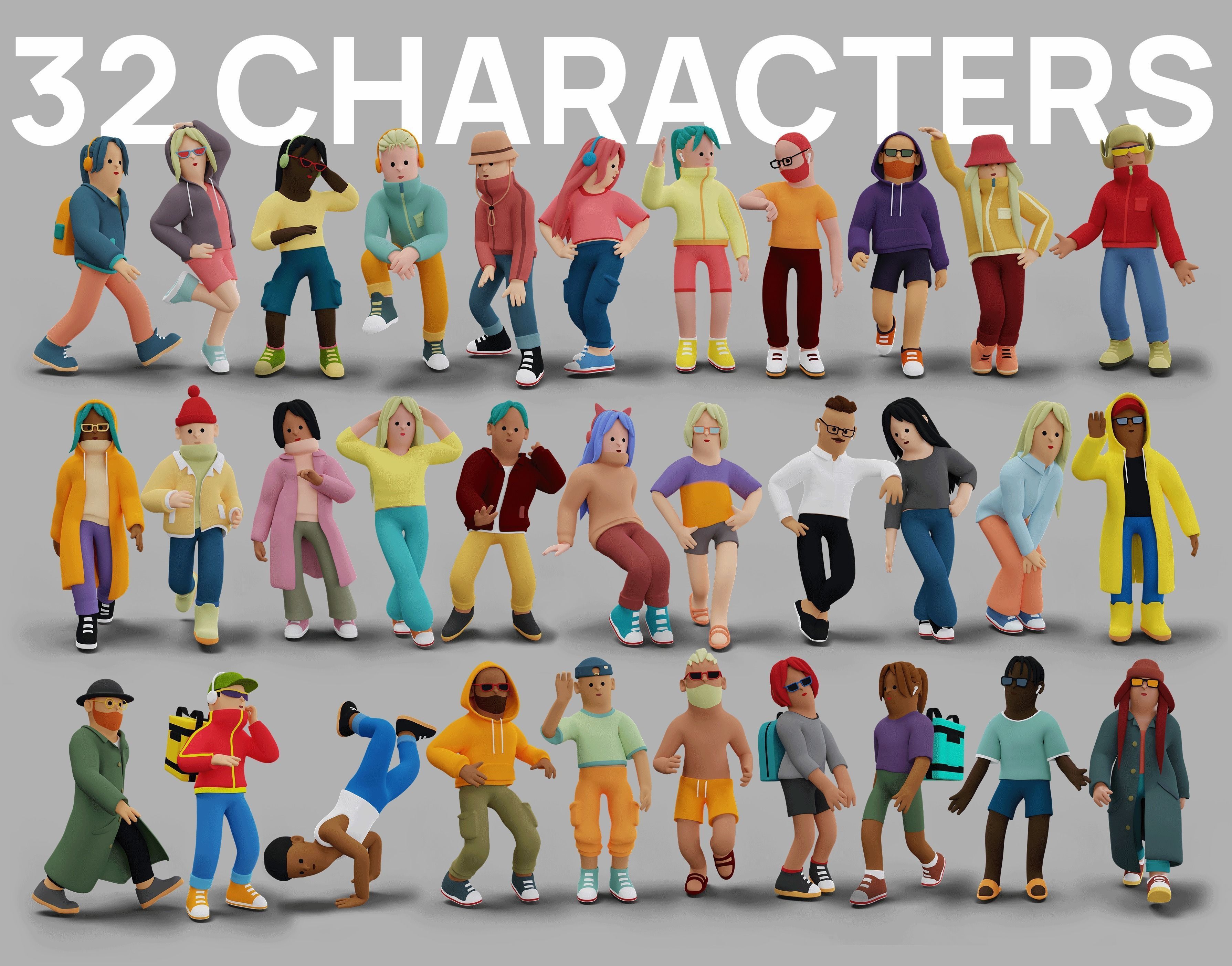 3D model Cartoon Characters - Pack x32 Character Inside VR / AR / low ...