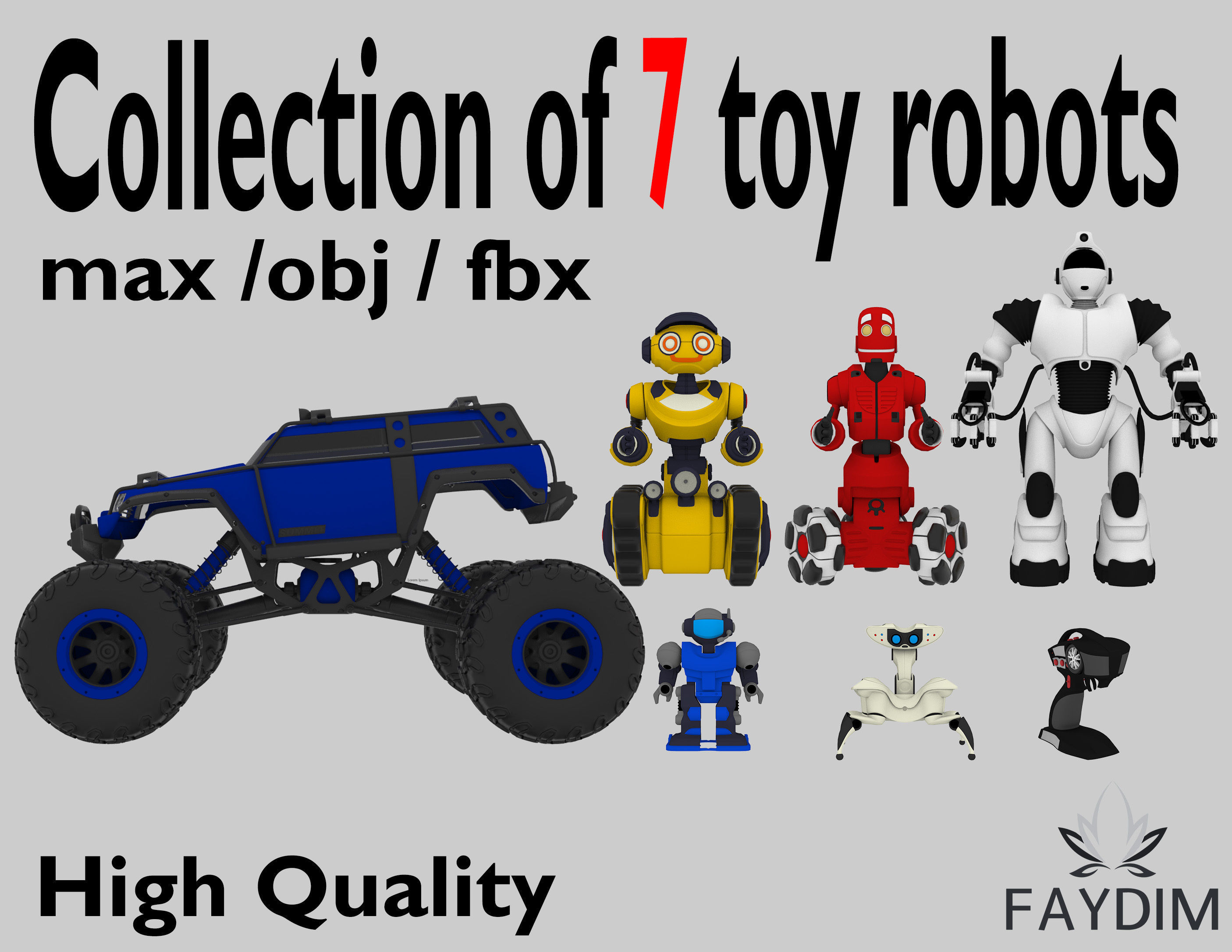 Collection of 7 toy robots 3D model | CGTrader