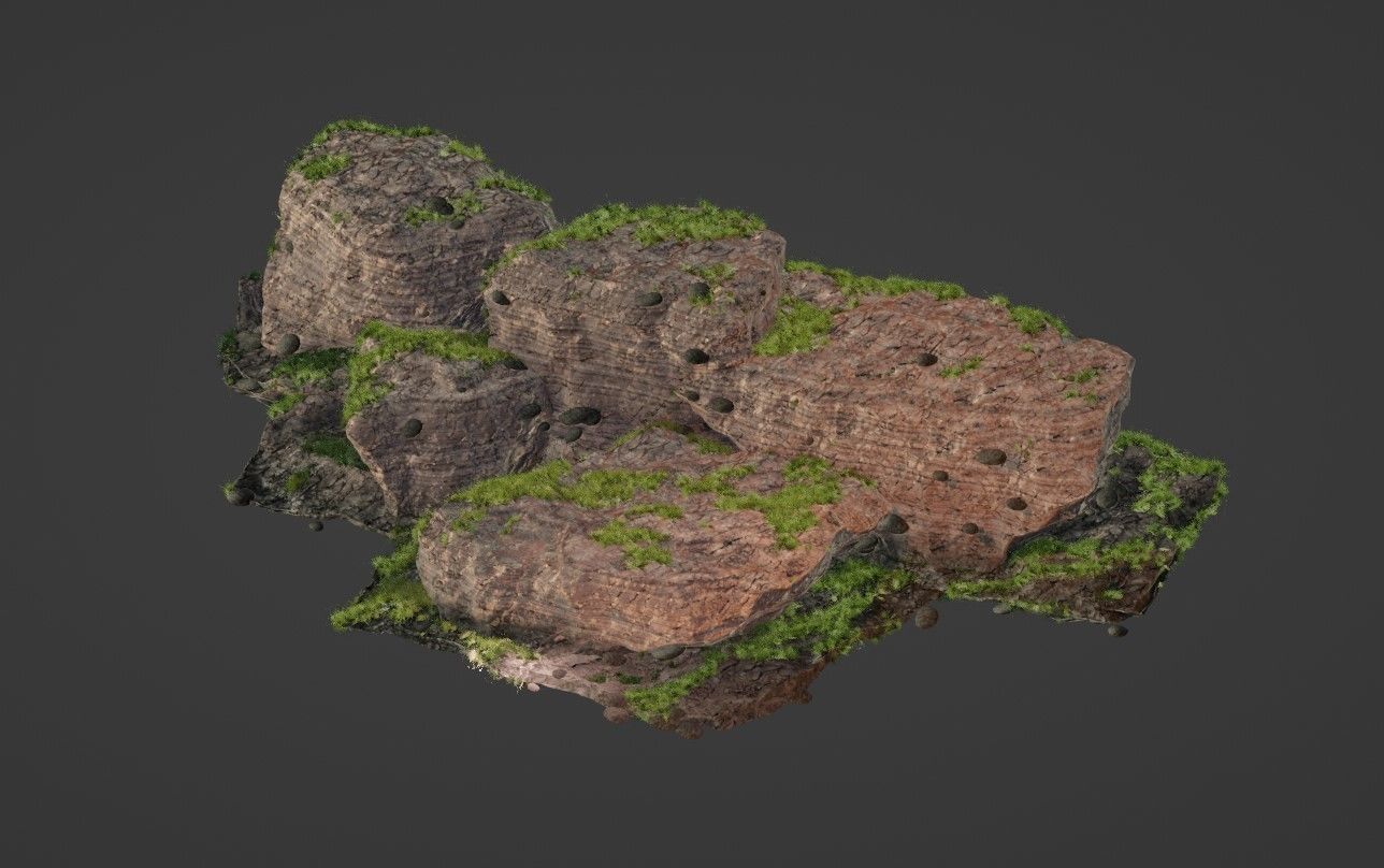 3D model Cliff Rock Stone Asset Realistic Mountain Grass Blender VR ...