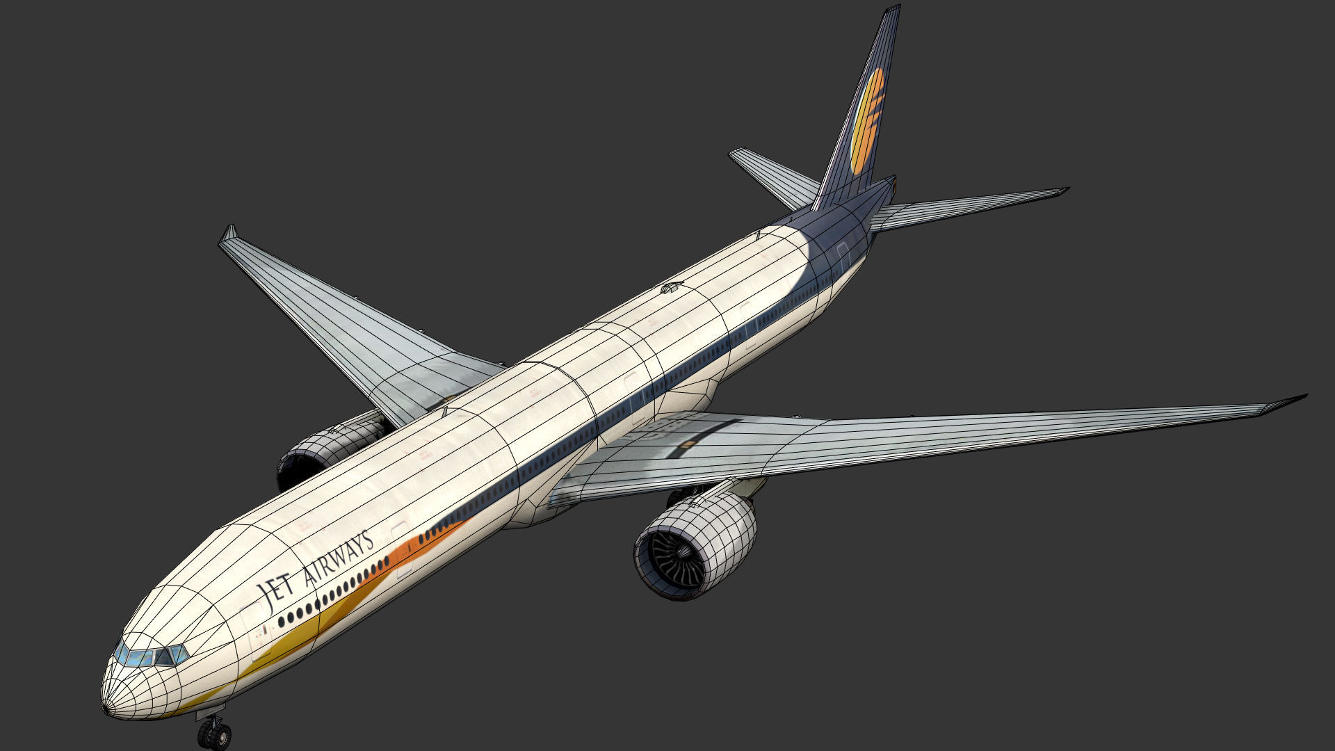 3D model Boeing 777 low polygon Low-poly 3D model Jet Airways VR / AR ...