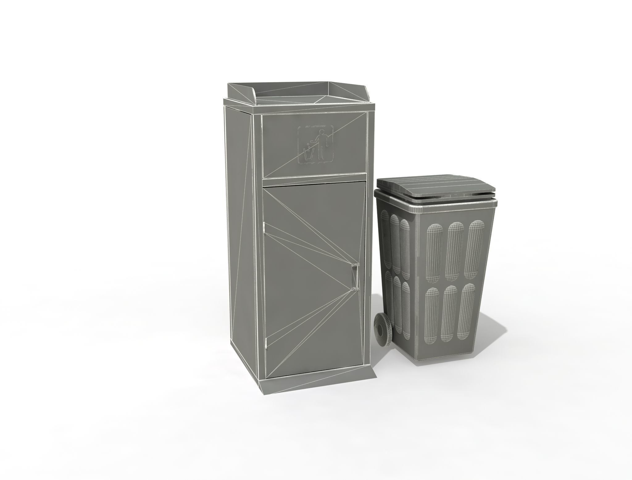Stainless Litter Bin and Plastic Bin 3D model | CGTrader