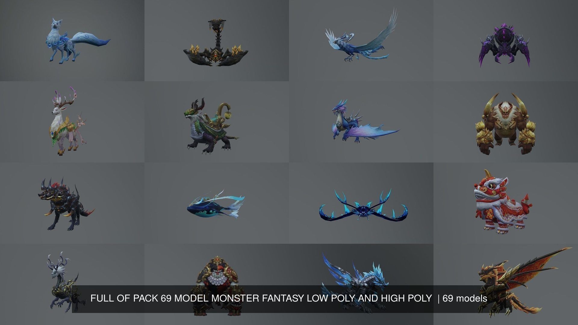 3D Model Collection FULL OF PACK 69 MODEL MONSTER FANTASY LOW POLY AND ...