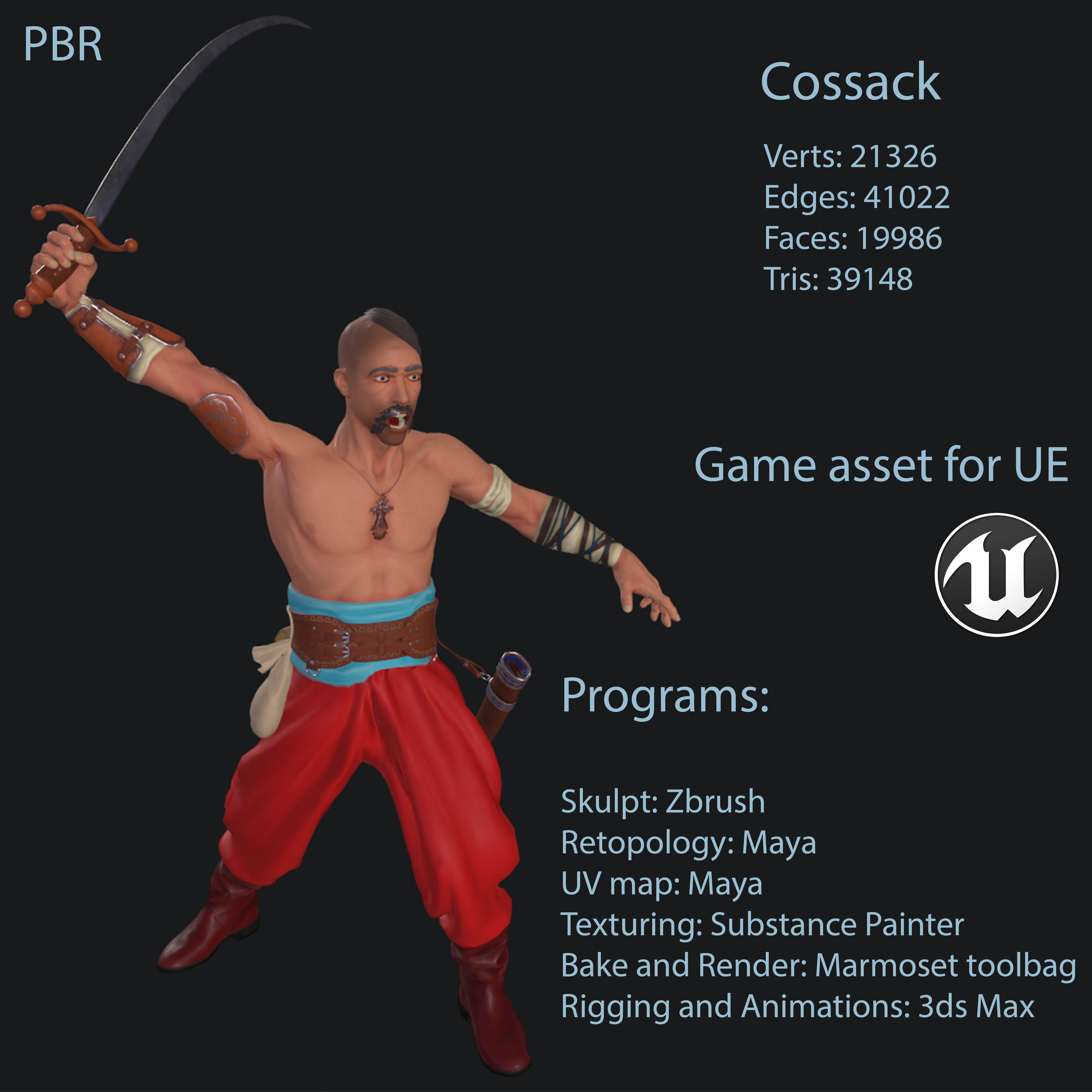 3D model Cossack Game ready model PBR Low-poly 3D model VR / AR / low ...