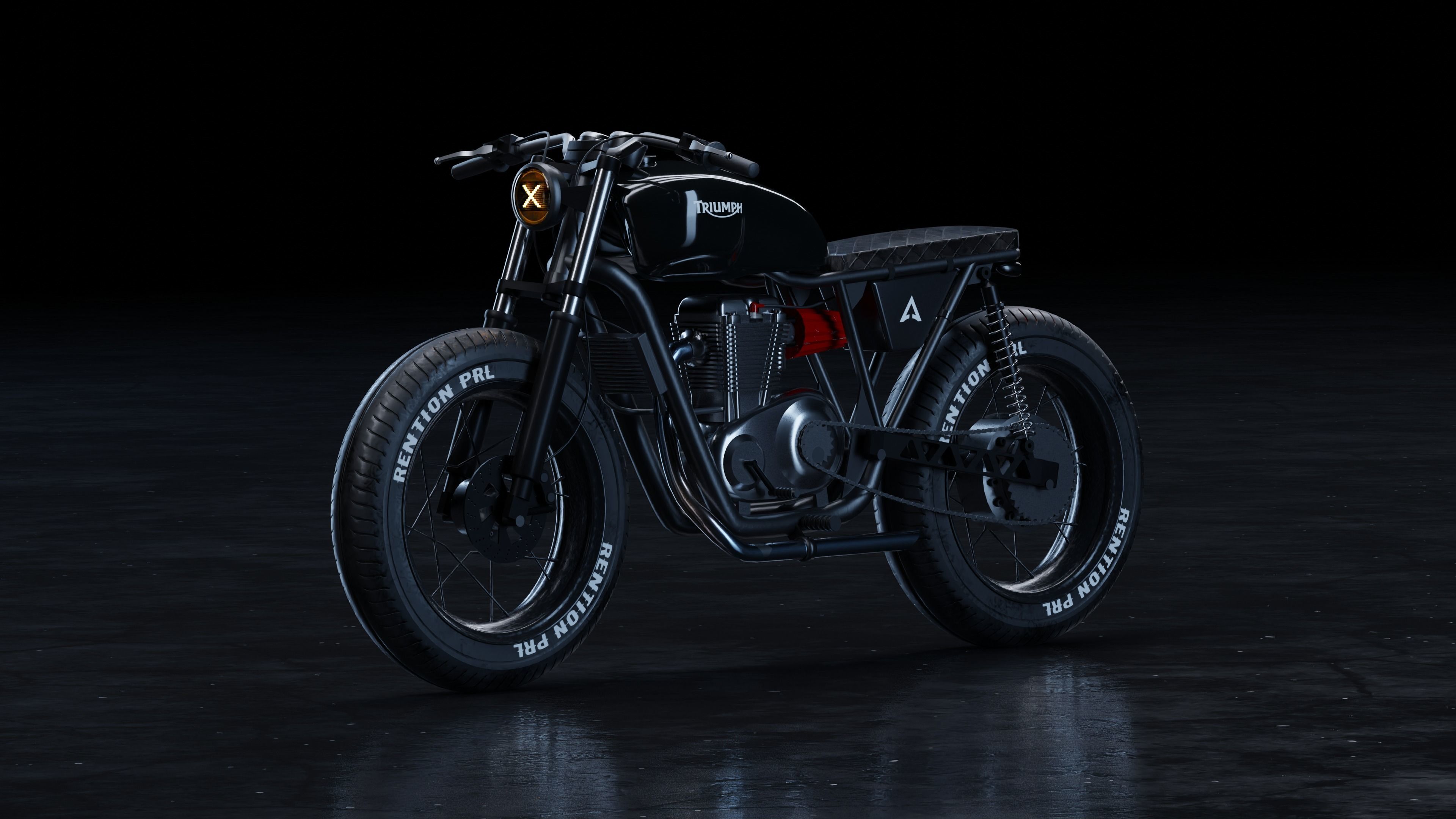Custom Triumph Cafe Racer 3D Blender File And FBX OBJ MTL 3D model ...