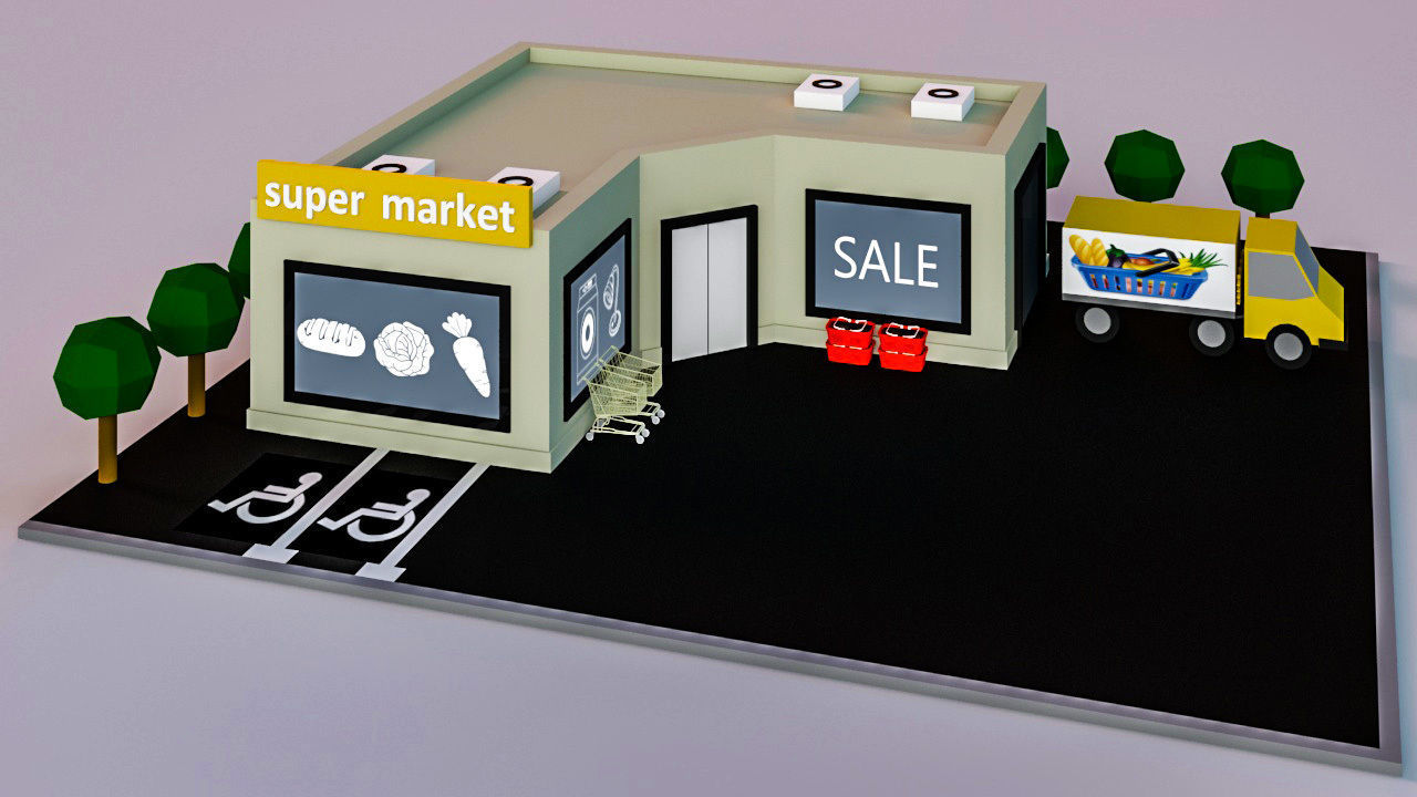 3D model Low Poly Supermarket- Low Poly Assets Low-poly 3D model VR ...