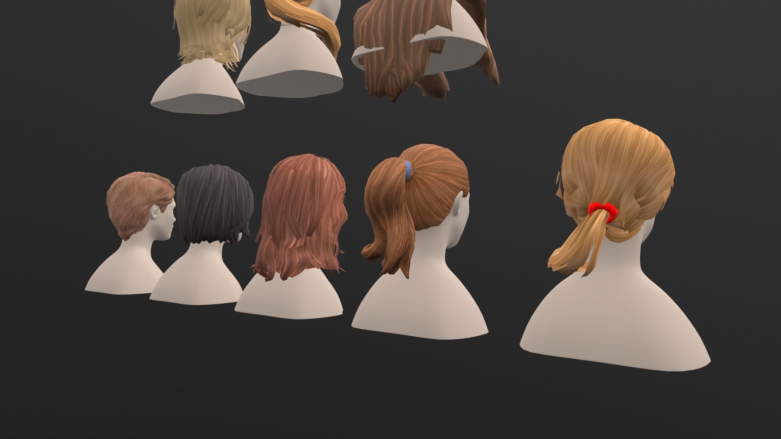 3D model Female Hair AR VR PBR Lowpoly with game ready VR / AR / low ...