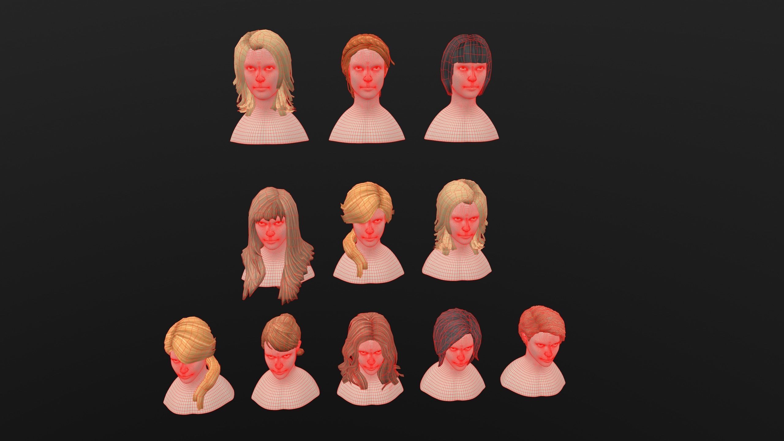 3D model Female Hair AR VR PBR Lowpoly with game ready VR / AR / low ...