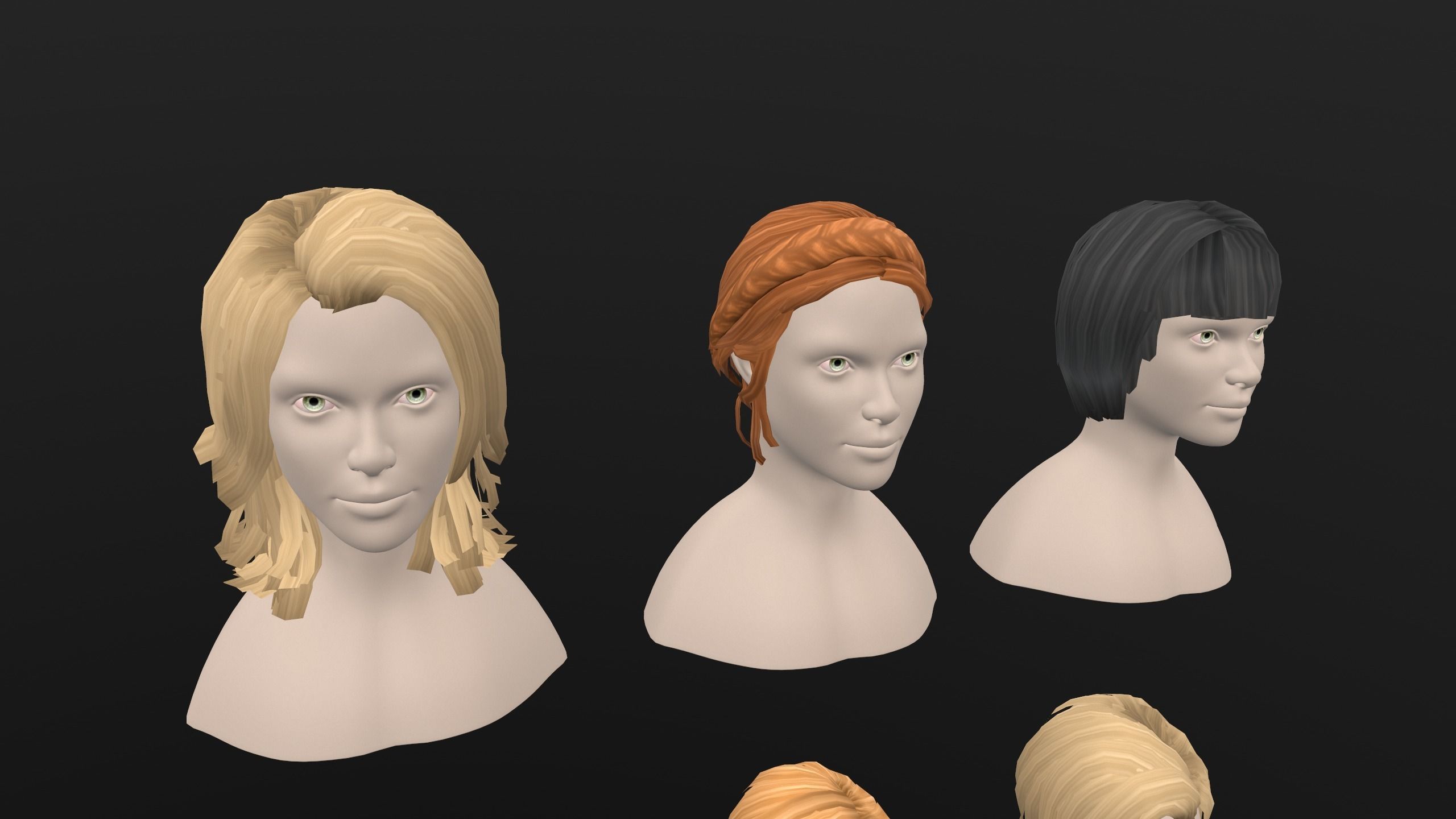 3D model Female Hair AR VR PBR Lowpoly with game ready VR / AR / low ...