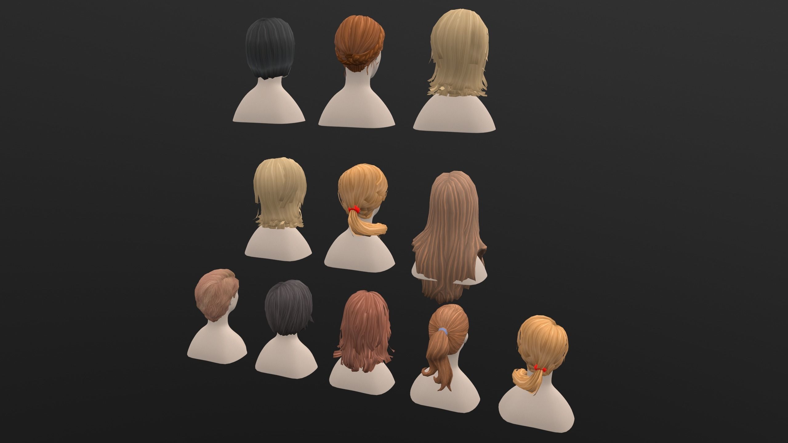 3D model Female Hair AR VR PBR Lowpoly with game ready VR / AR / low ...