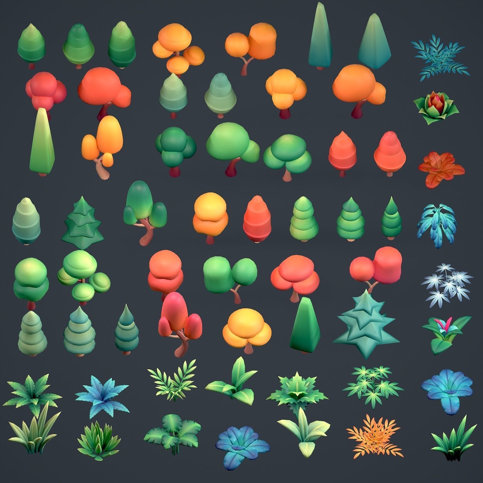 3D model Stylized lowpoly plants and trees set VR / AR / low-poly ...