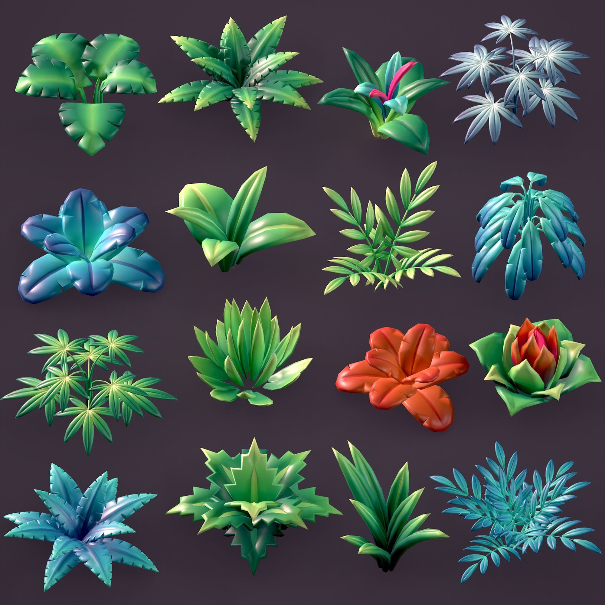 3D model Stylized lowpoly plants and trees set VR / AR / low-poly ...