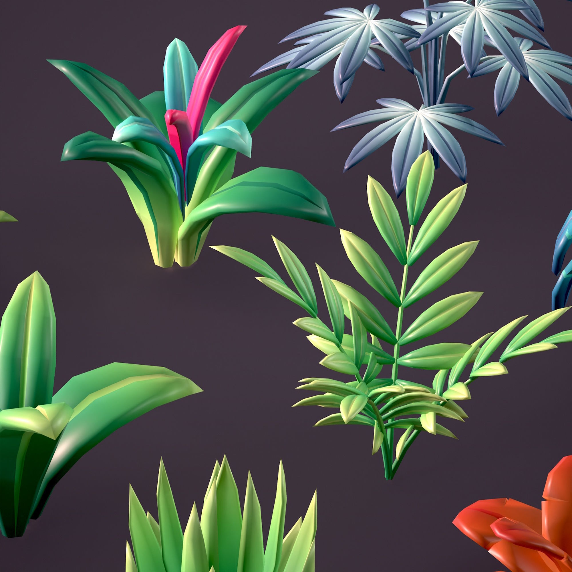 3D model Stylized lowpoly plants and trees set VR / AR / low-poly ...