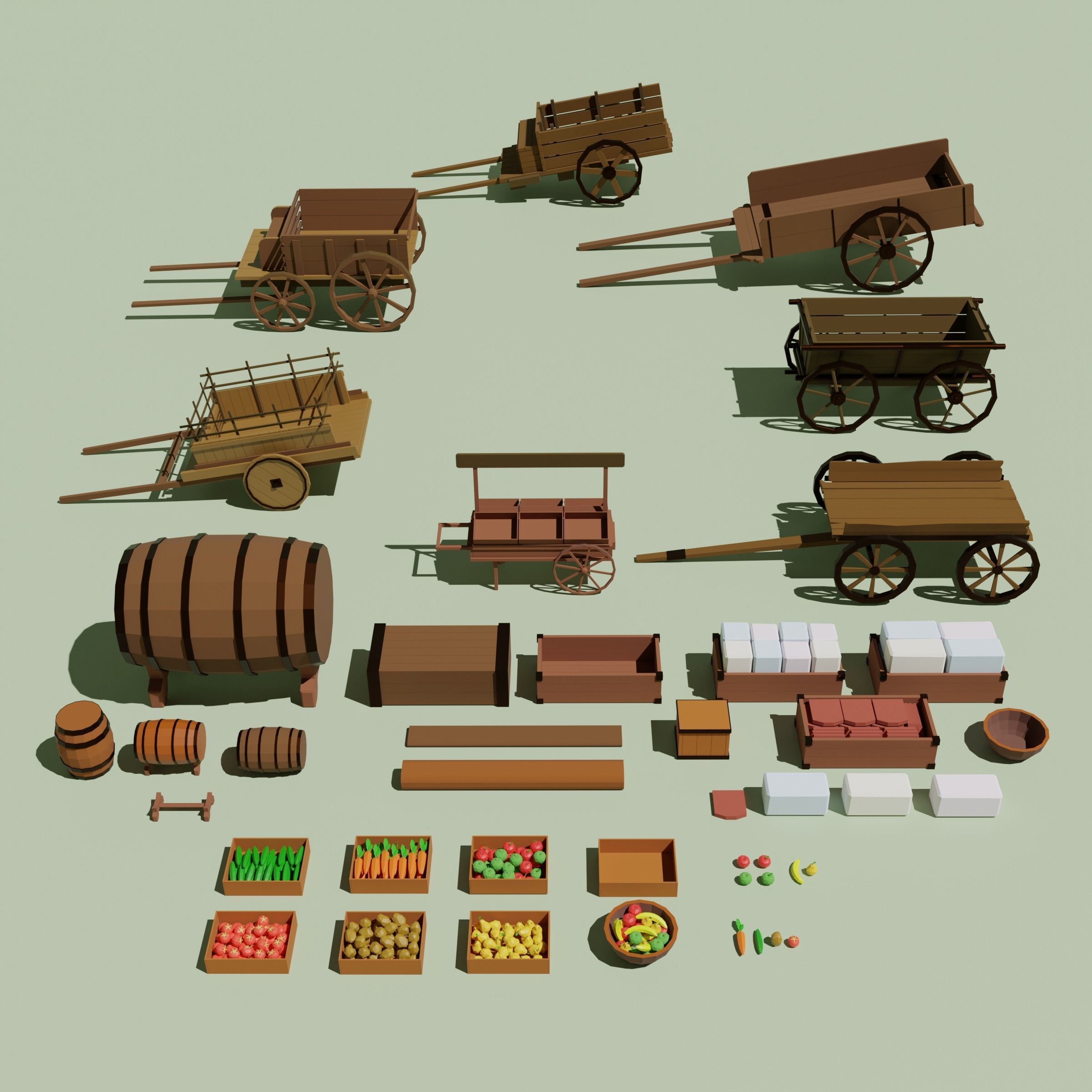 3D model Carts Pack VR / AR / low-poly | CGTrader