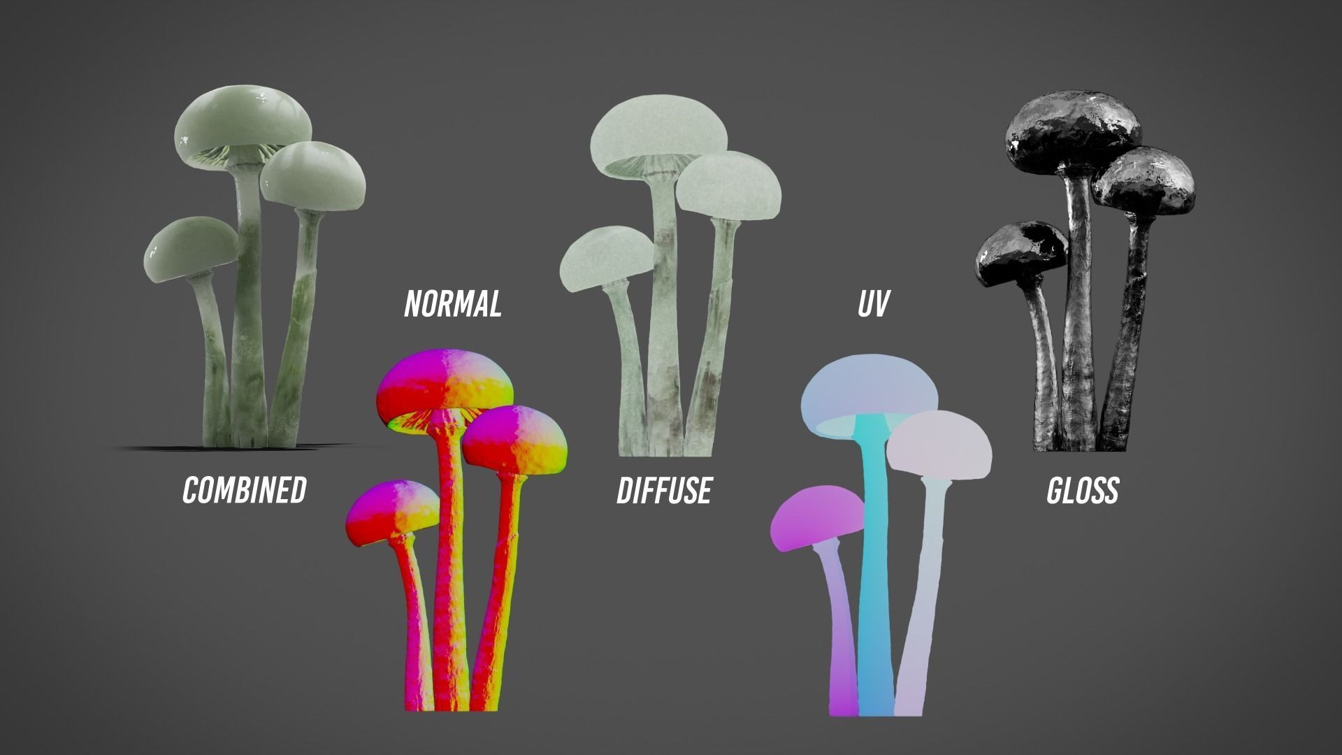 3D model Mushrooms Set 01-PBR VR / AR / low-poly | CGTrader