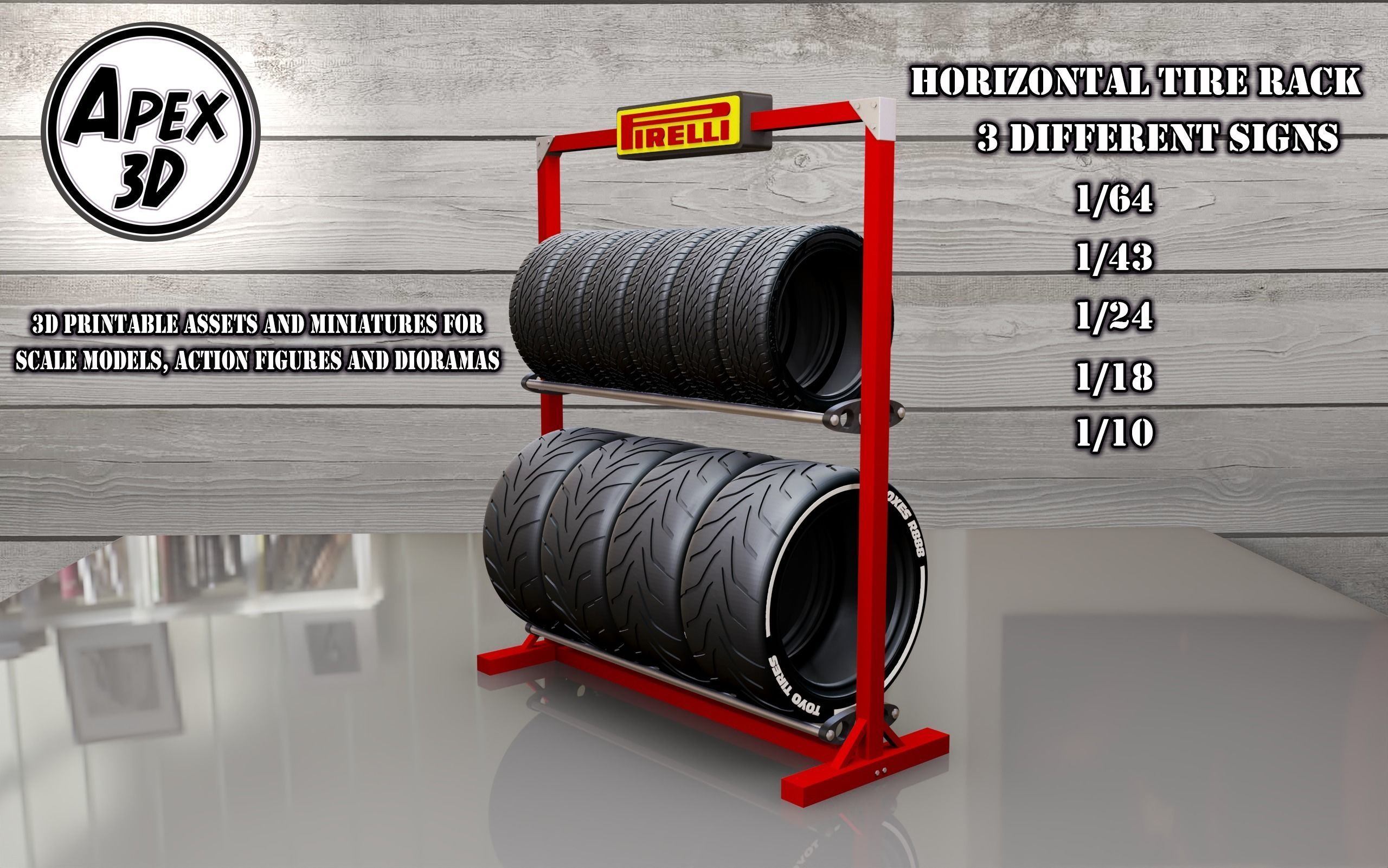 Horizontal tire Rack 3d printable in various scales 3D model 3D ...