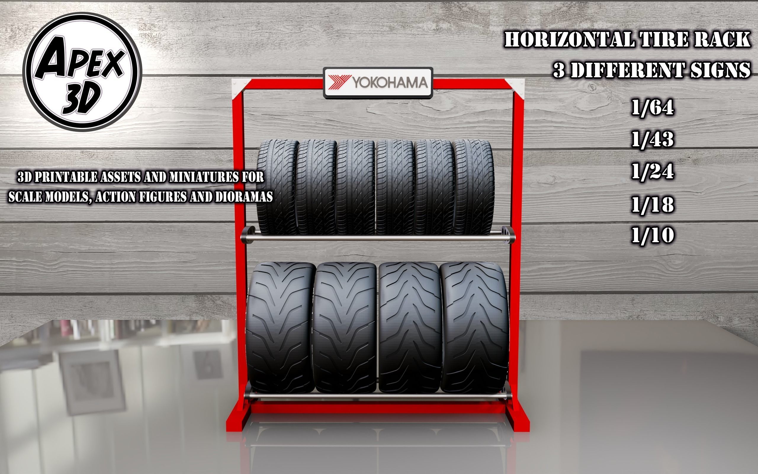 Horizontal tire Rack 3d printable in various scales 3D model 3D ...