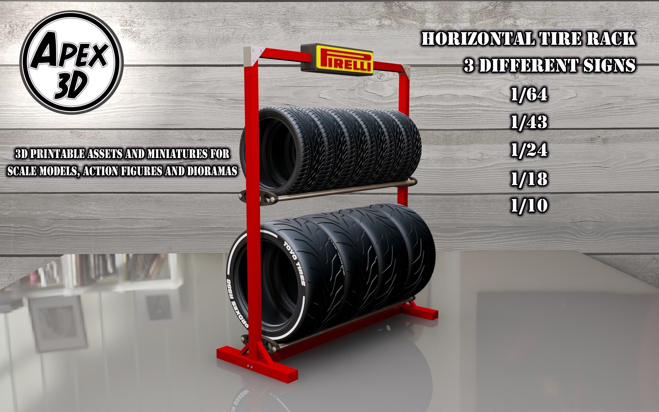 Horizontal tire Rack 3d printable in various scales 3D model 3D ...