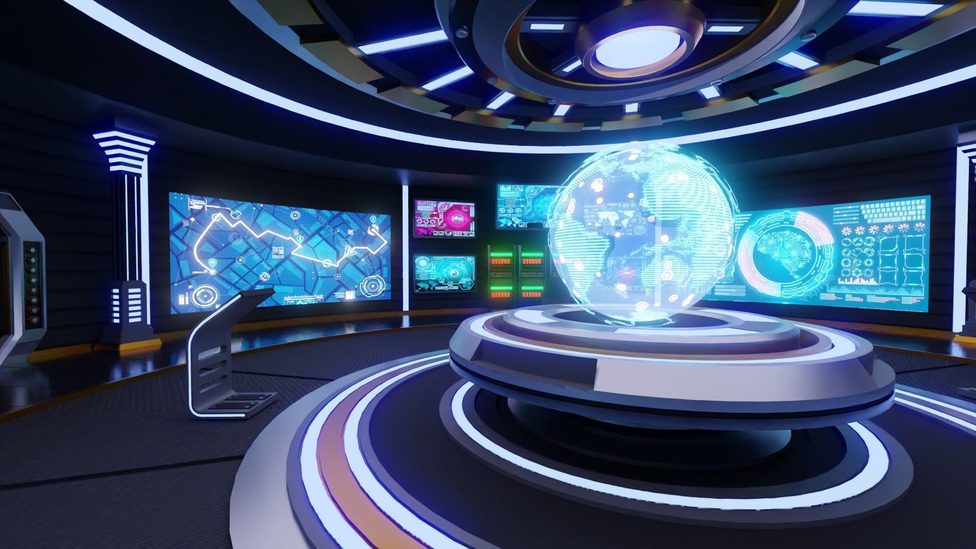 3D model Sci-Fi Command Room Interior 3D Model VR / AR / low-poly ...