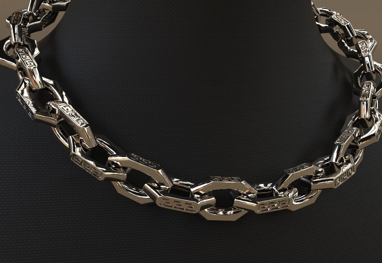 Versace pattern curve edge chain link necklace 3D model 3D printable ...
