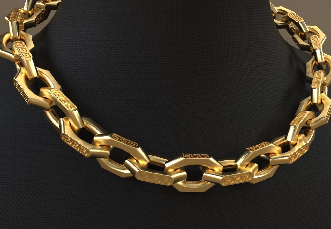 Versace pattern curve edge chain link necklace 3D model 3D printable ...
