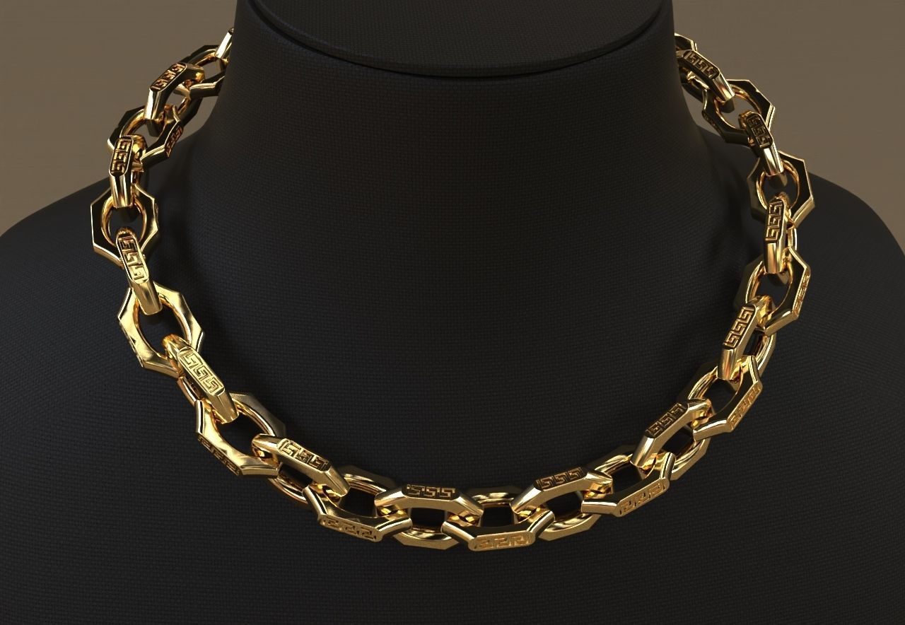 Versace pattern curve edge chain link necklace 3D model 3D printable ...