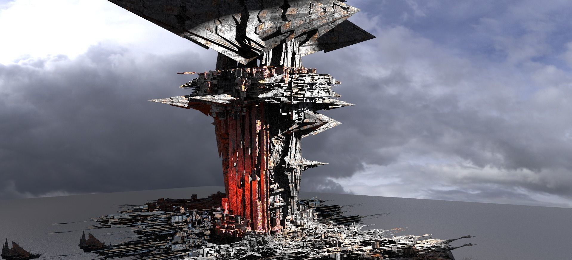 Dark scepter Ship Tower City 3D model | CGTrader