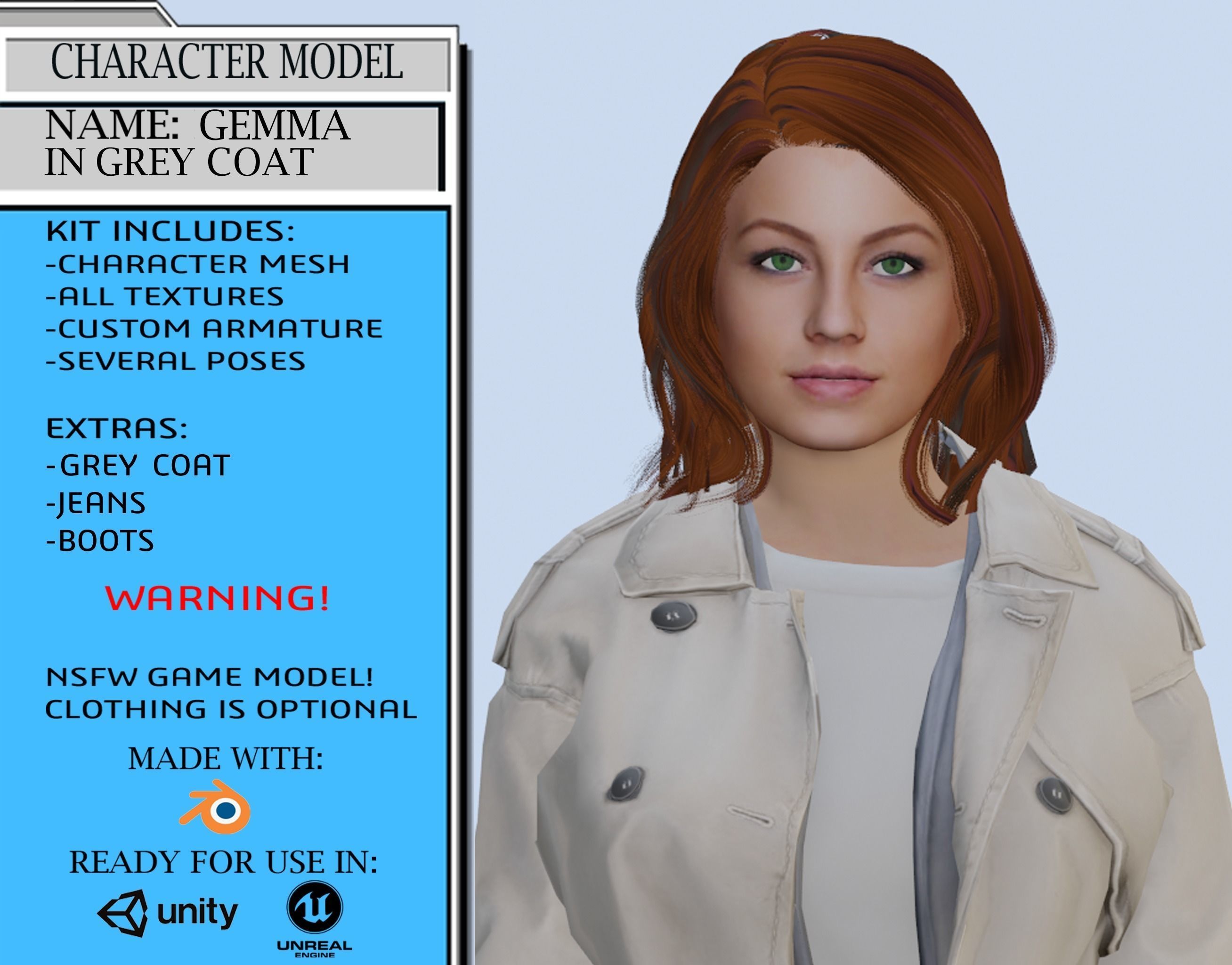 3D model VR PBR FEMALE AVATAR CHARACTER GEMMA 3D MODEL CHEAP PRICE VR ...